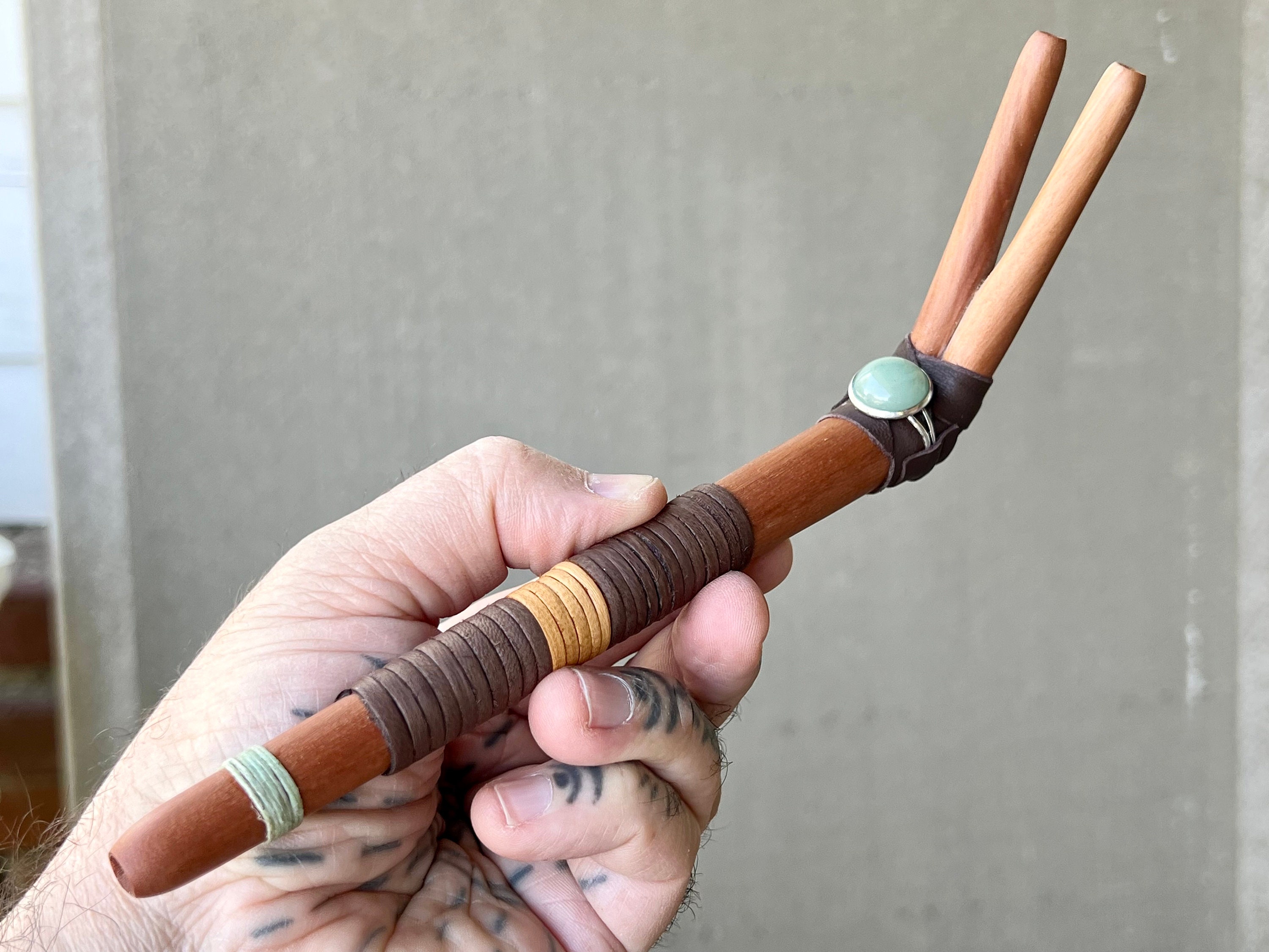 Double Tepi (kuripe) pipe with Aventurine, Solid Wood Tepi, shamanic ...