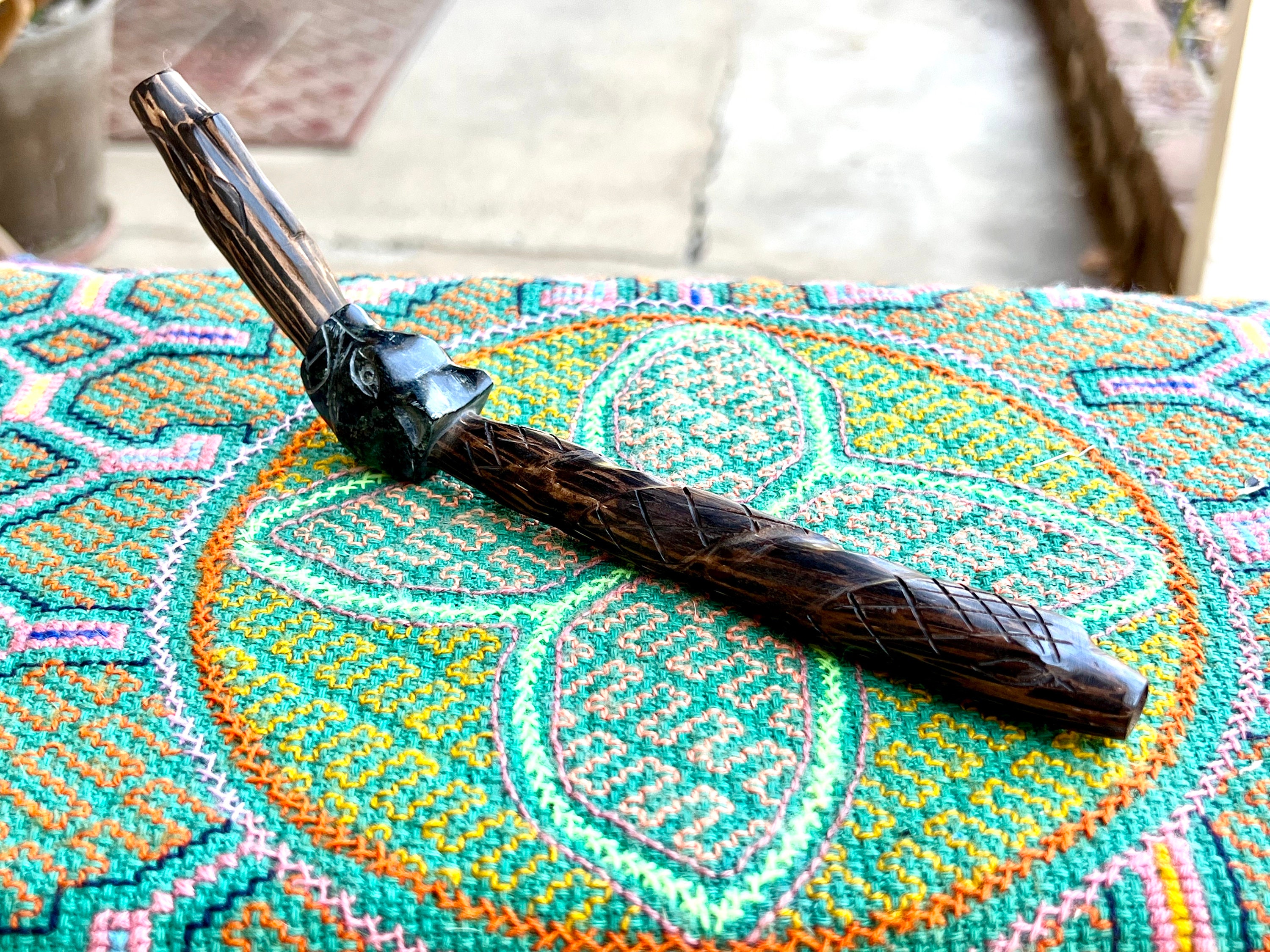 Incan Trilogy Tepi Pipe, Carved Wood & Stone Tepi with Puma, Condor and ...