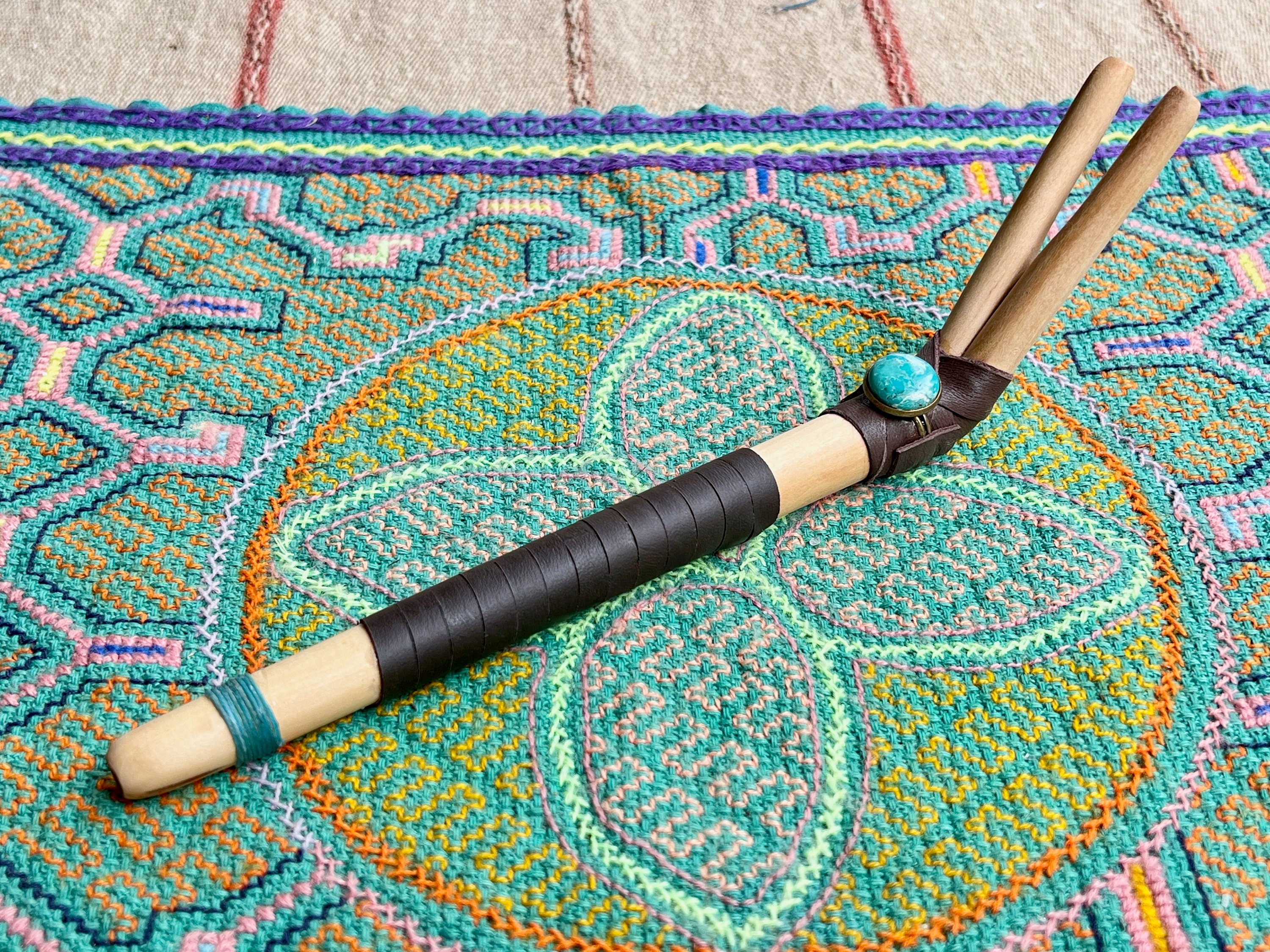 Double Tepi (kuripe) pipe with Cloud Mountain Turquoise, Solid Wood ...