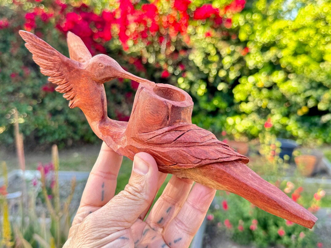 Hummingbird Pipe by Betson Macawashi, Hand Carved Palo Sangre Wood ...
