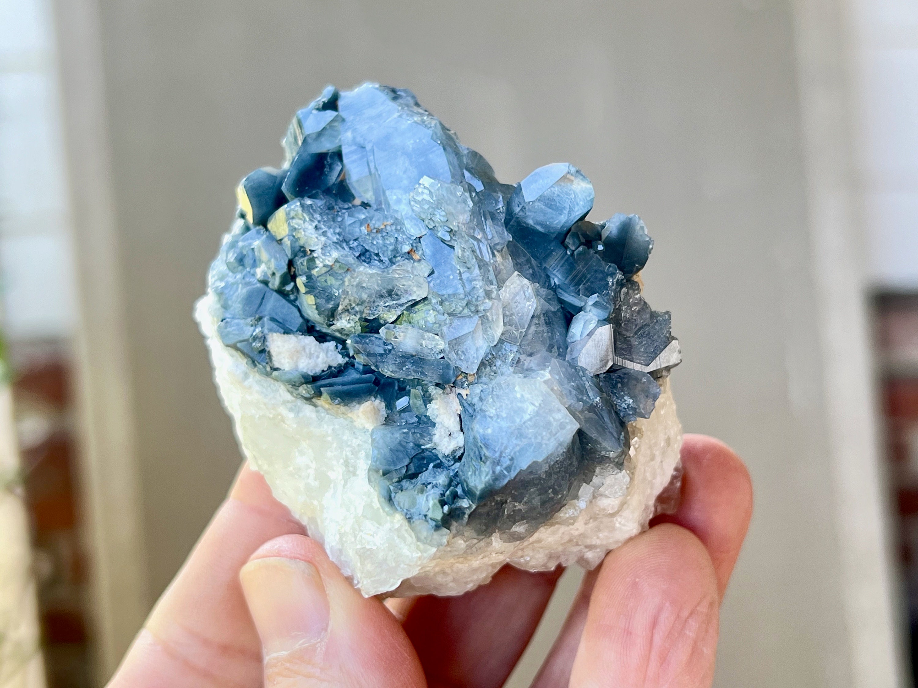 Blue Tara Quartz Cluster with Vibrant Blue Riebeckite Inclusions, New ...