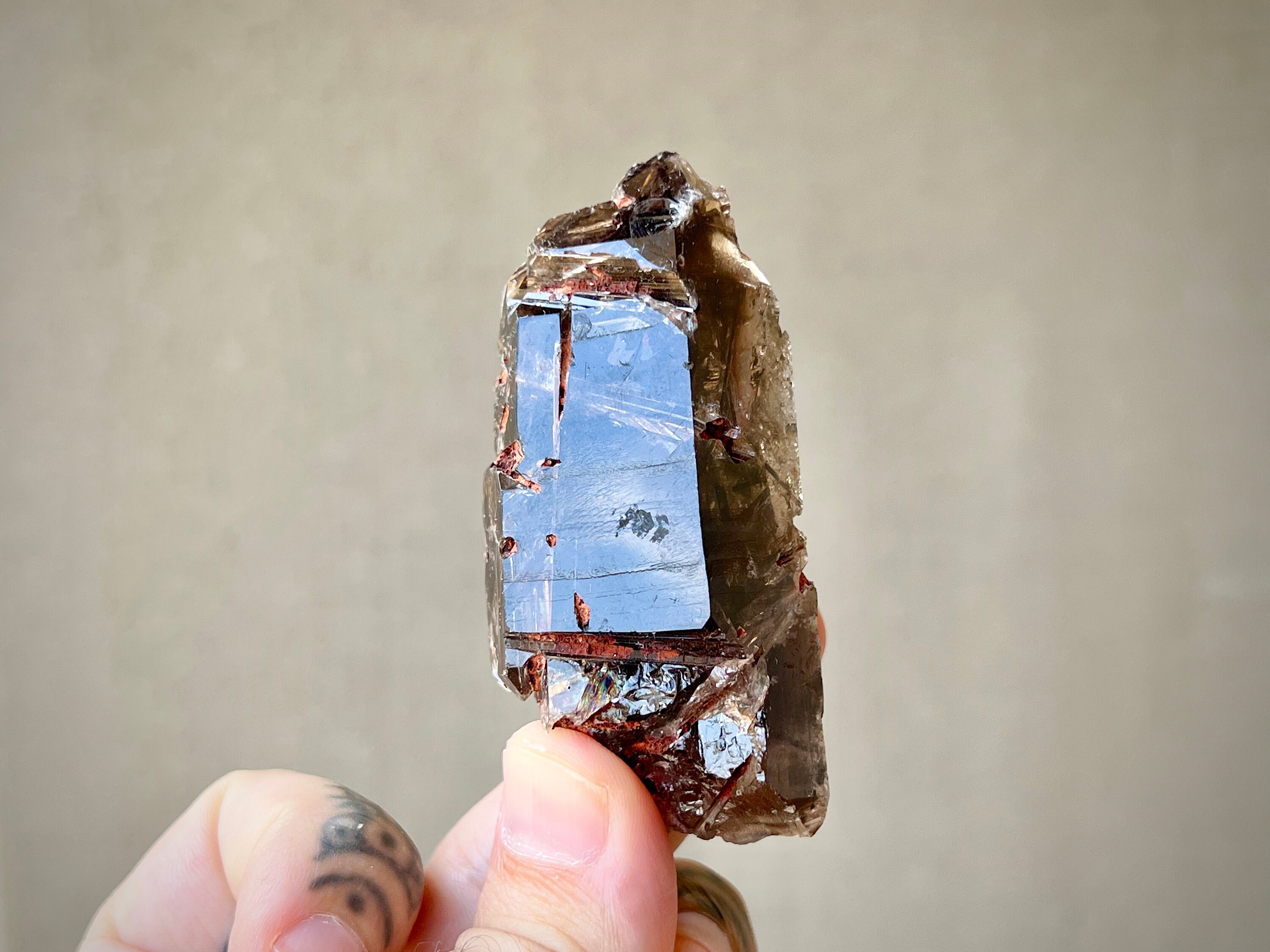 Growth Interference Smoky Quartz with Red Epidote (Piemontite), Rare ...