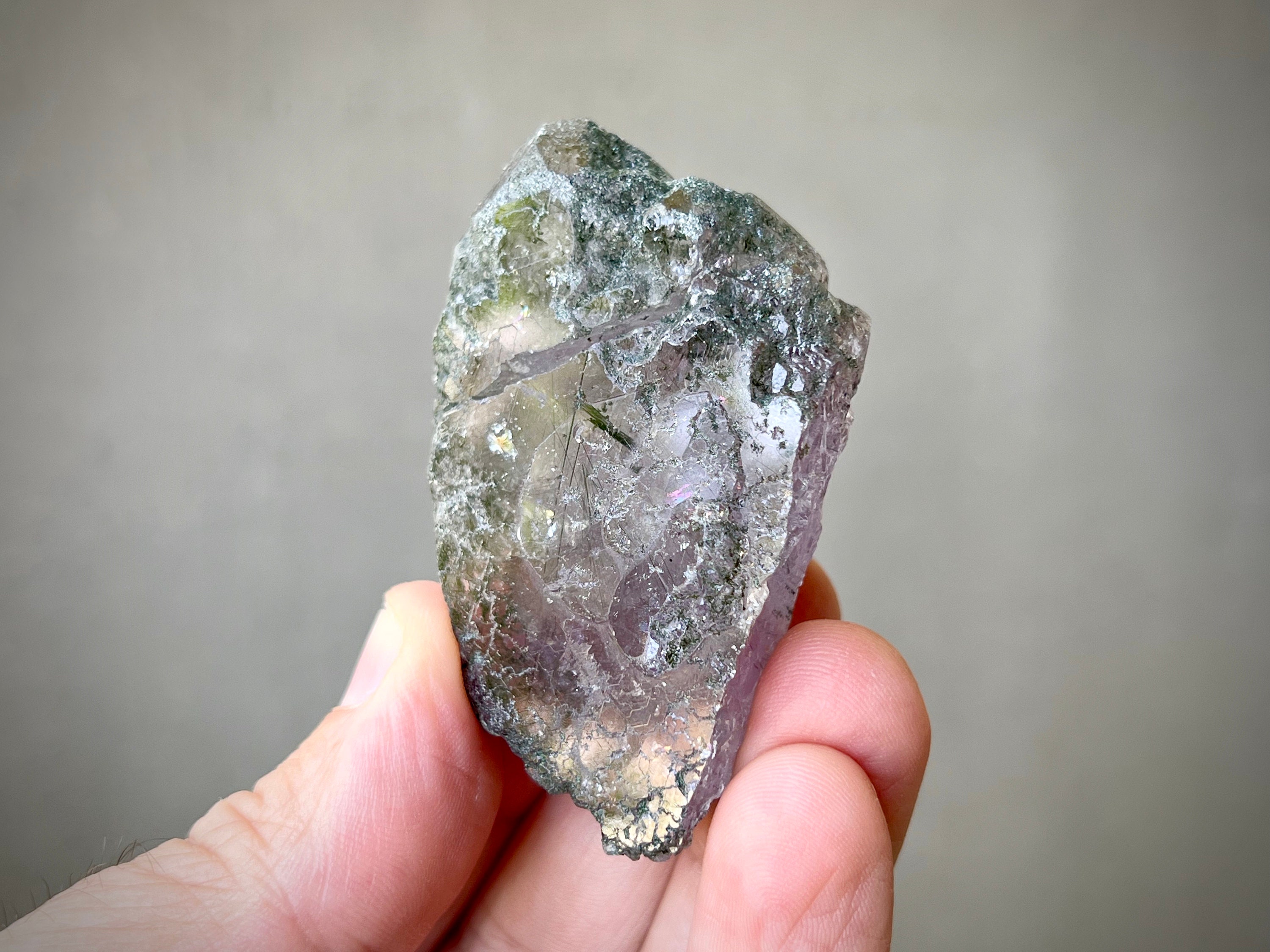 Lilac Purple Apatite Crystal with Actinolite Inclusion, 84g (420 ct ...