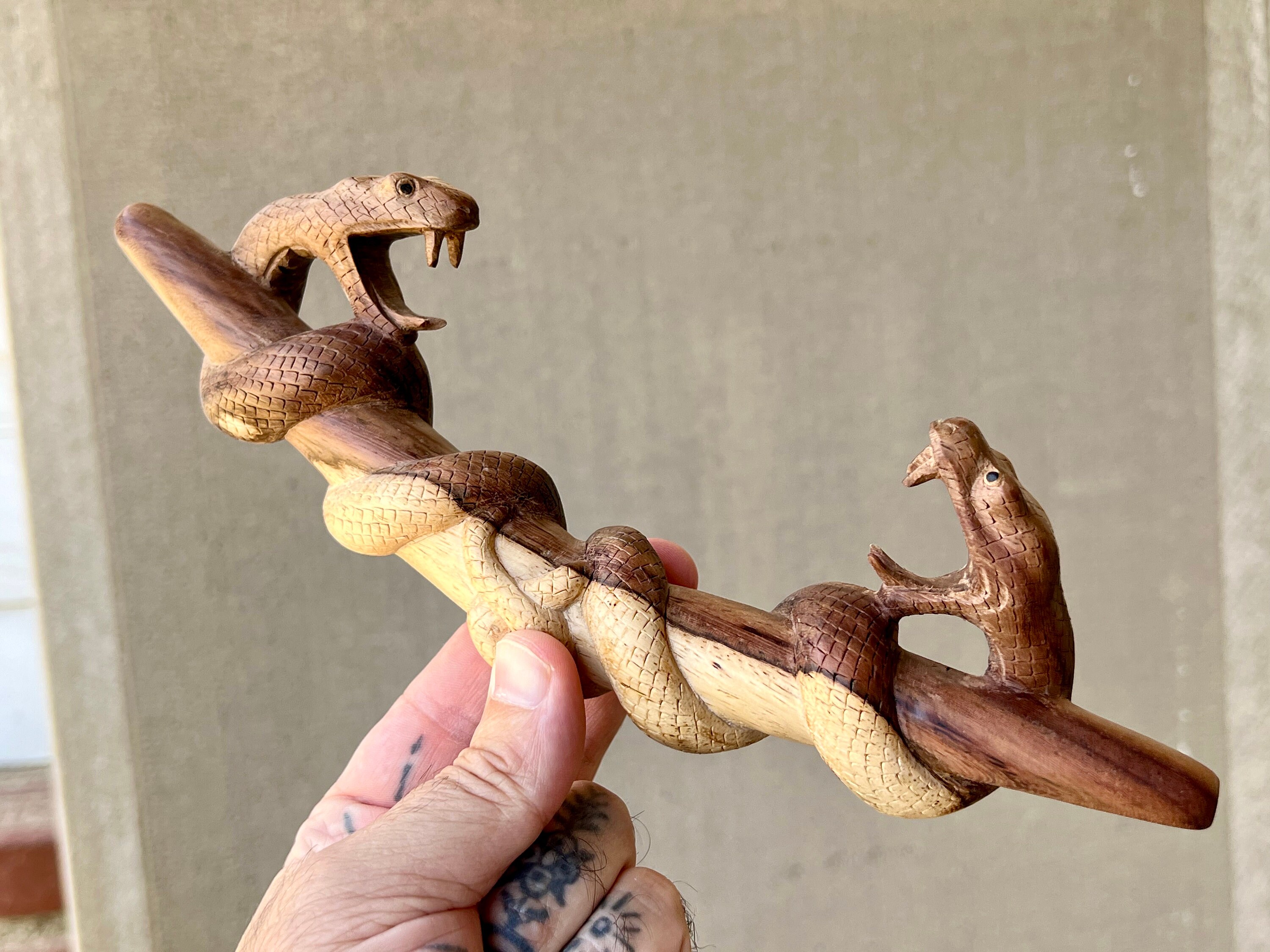 Snake Totem Tepi Pipe, Solid Wood Double Serpent Tepi for Rapé, Single ...