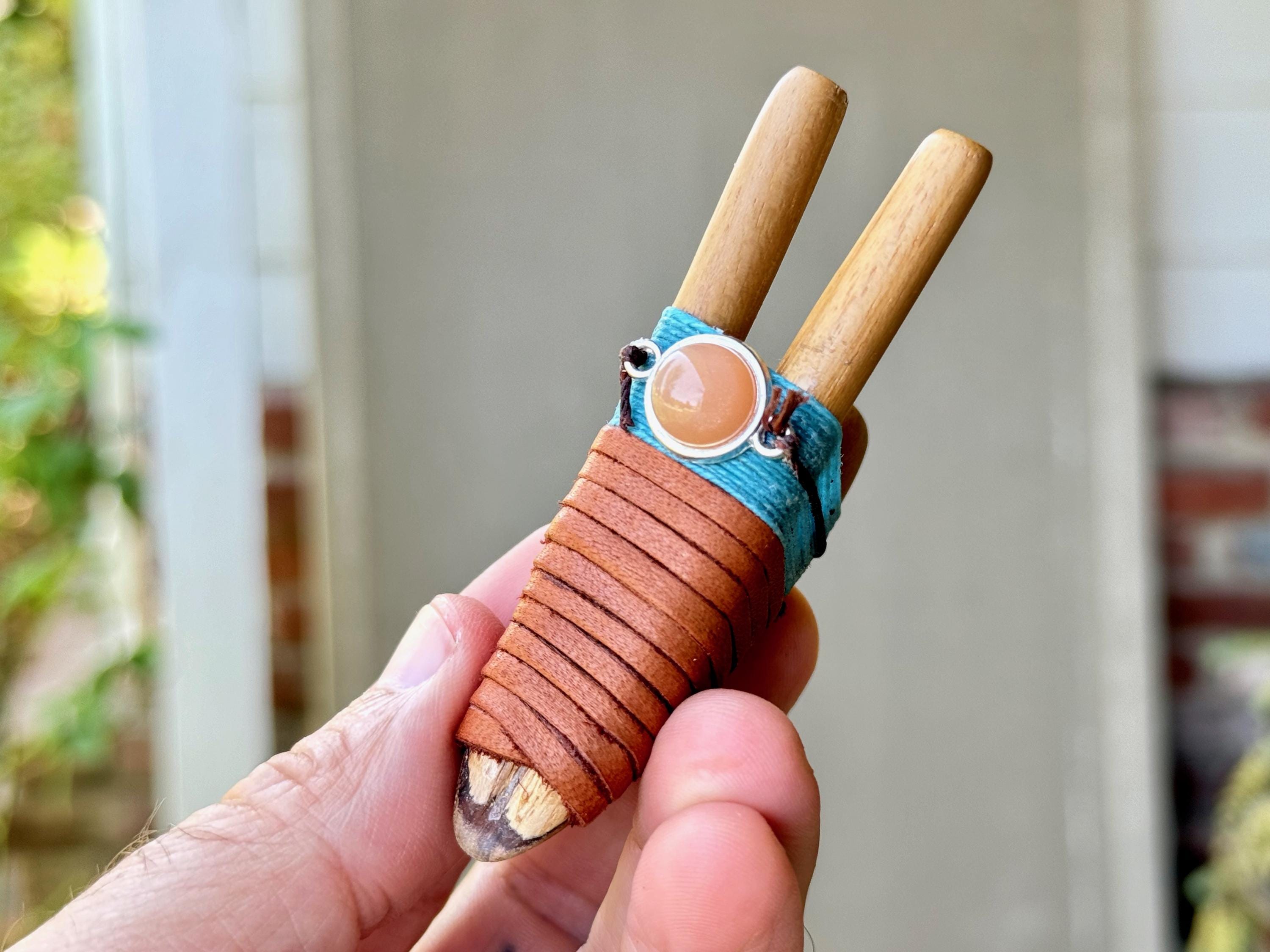 Double Kuripe with Pink Tangerine Sunstone, Traditional Dual Shamanic ...