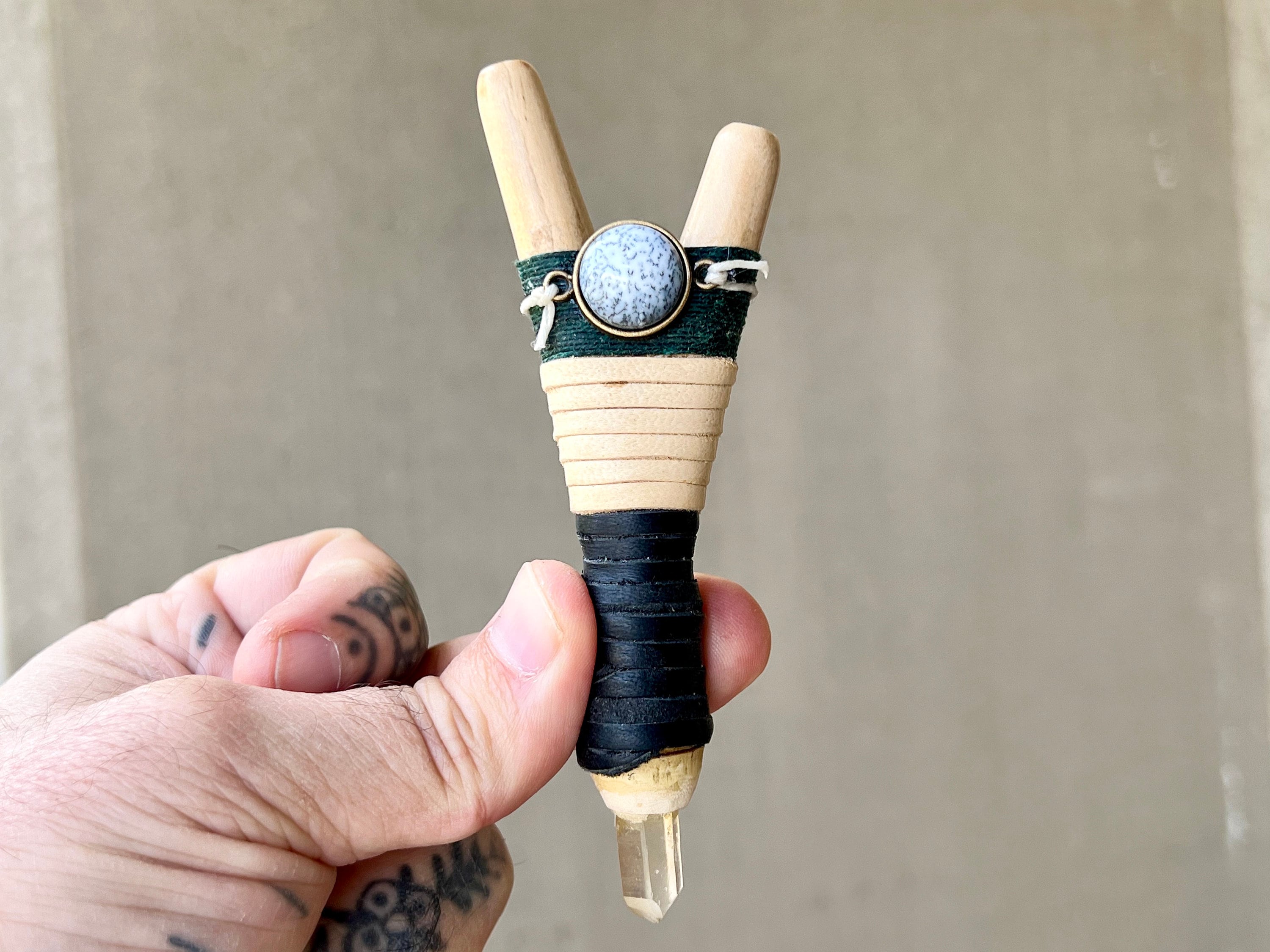 Kuripe, Handmade Wood Kuripe with Dendritic Opal and Golden Healer ...