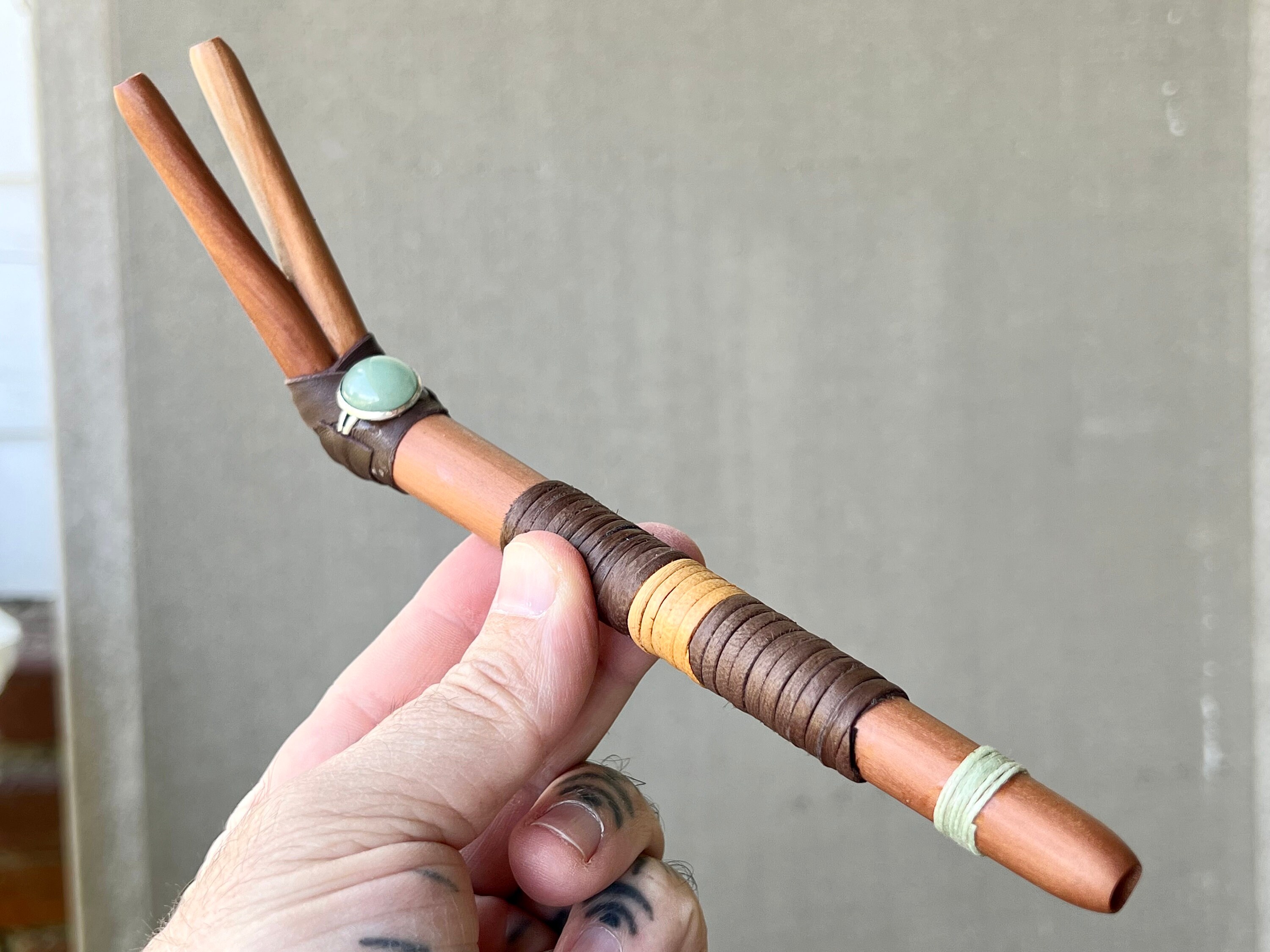Double Tepi (kuripe) pipe with Aventurine, Solid Wood Tepi, shamanic ...