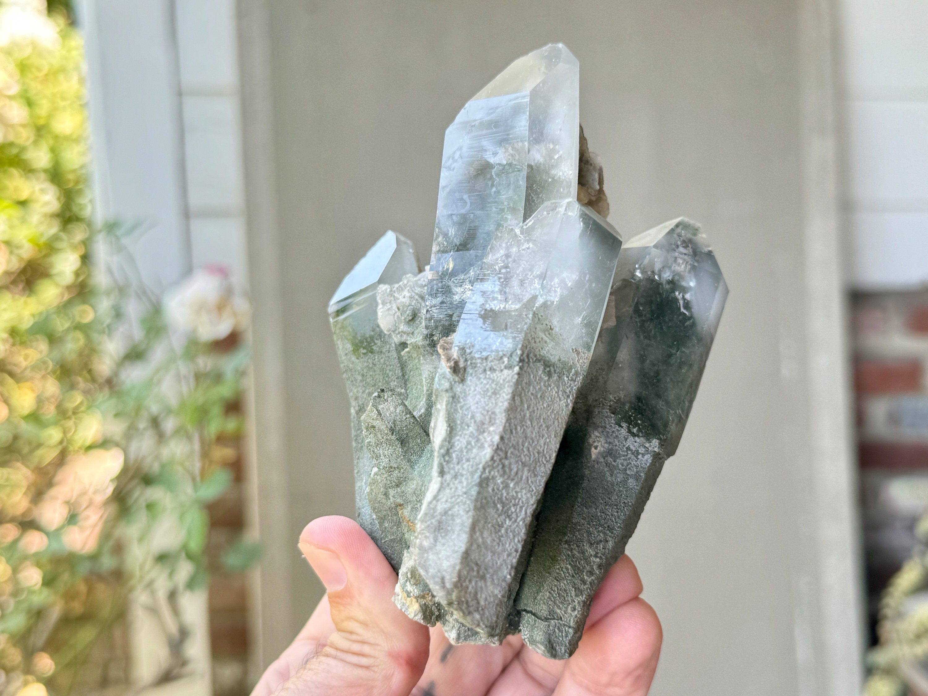 Green Chlorite Phantom Quartz Cluster, 530g, Old Find, Heart Chakra ...