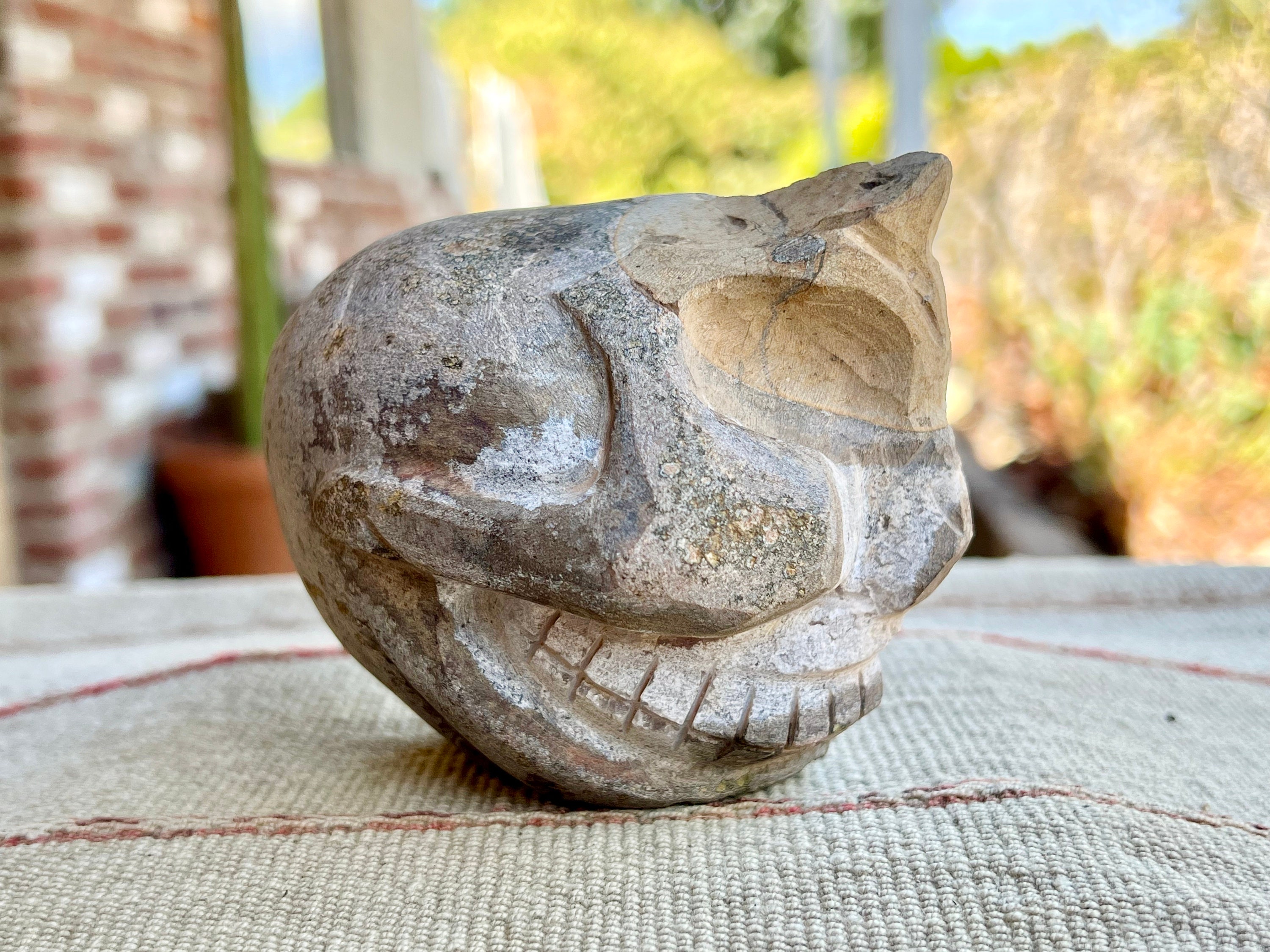 Carved Stone Skull, Stone, Amethyst and Quartz Crystal Skull Geode from ...