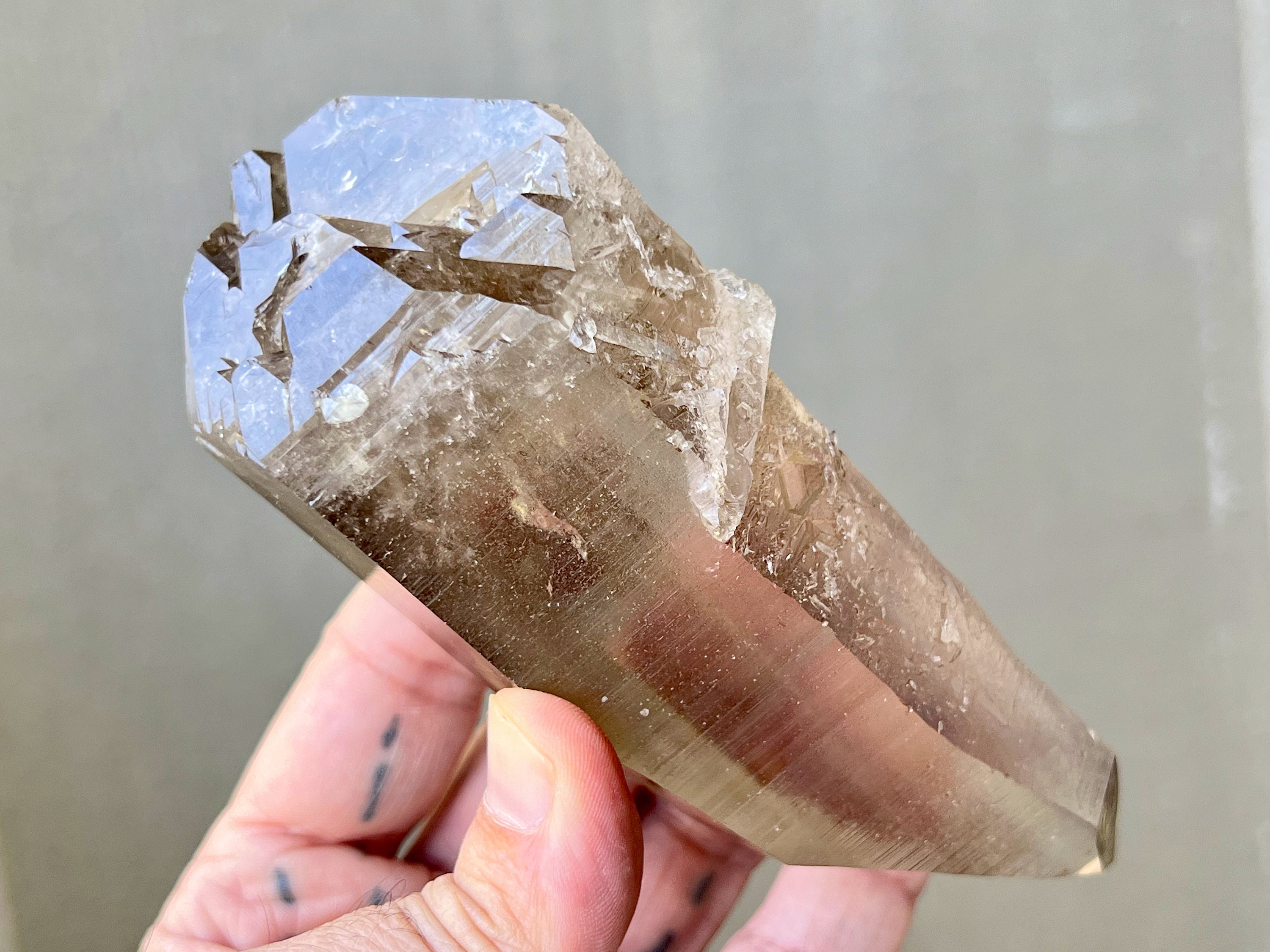 Smoky Lemurian Quartz with Deep Striations and Double Termination, 417g ...