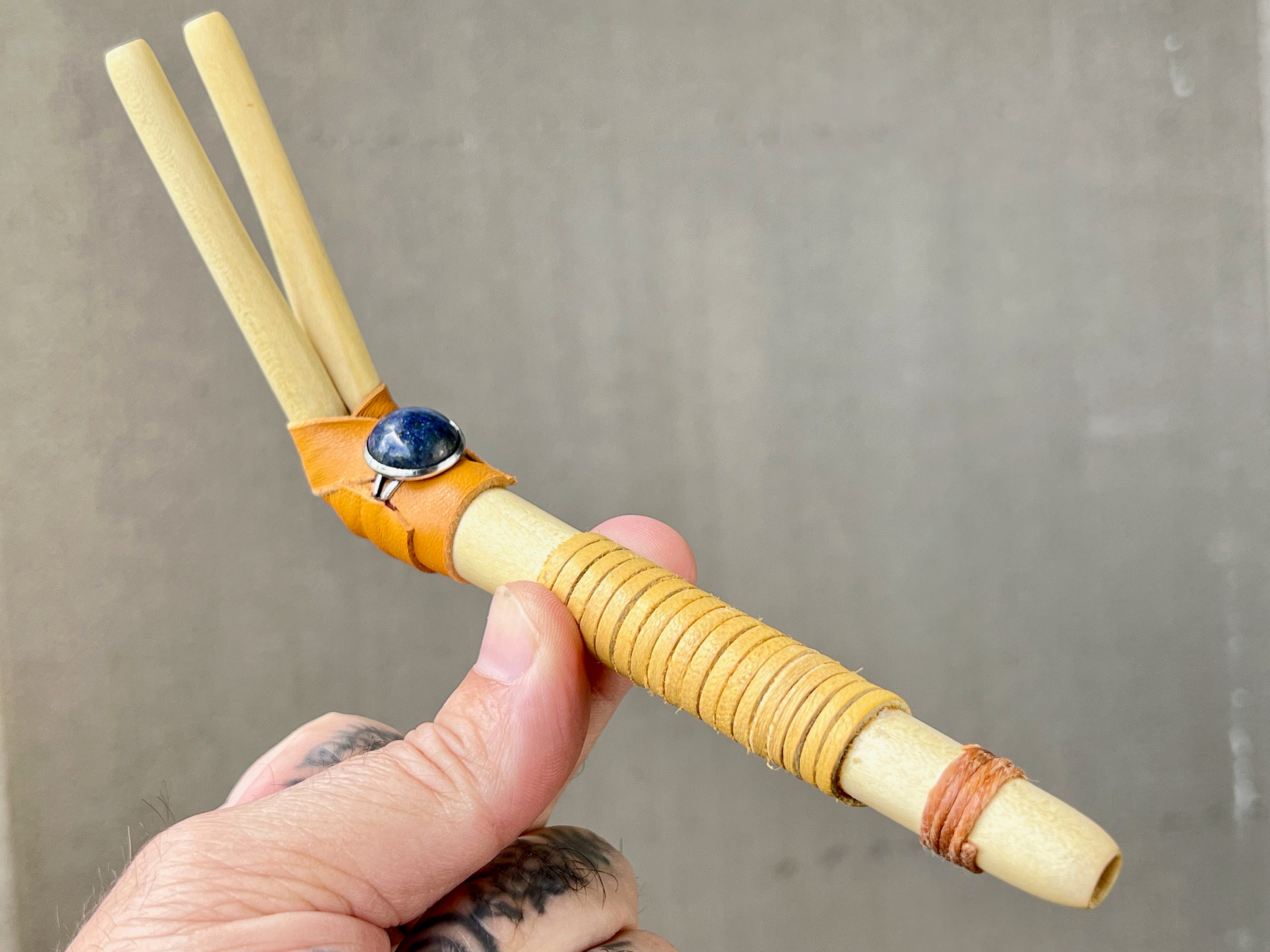 Double Tepi Pipe with Lapis Lazuli, Handcrafted Wooden Double Tepi ...