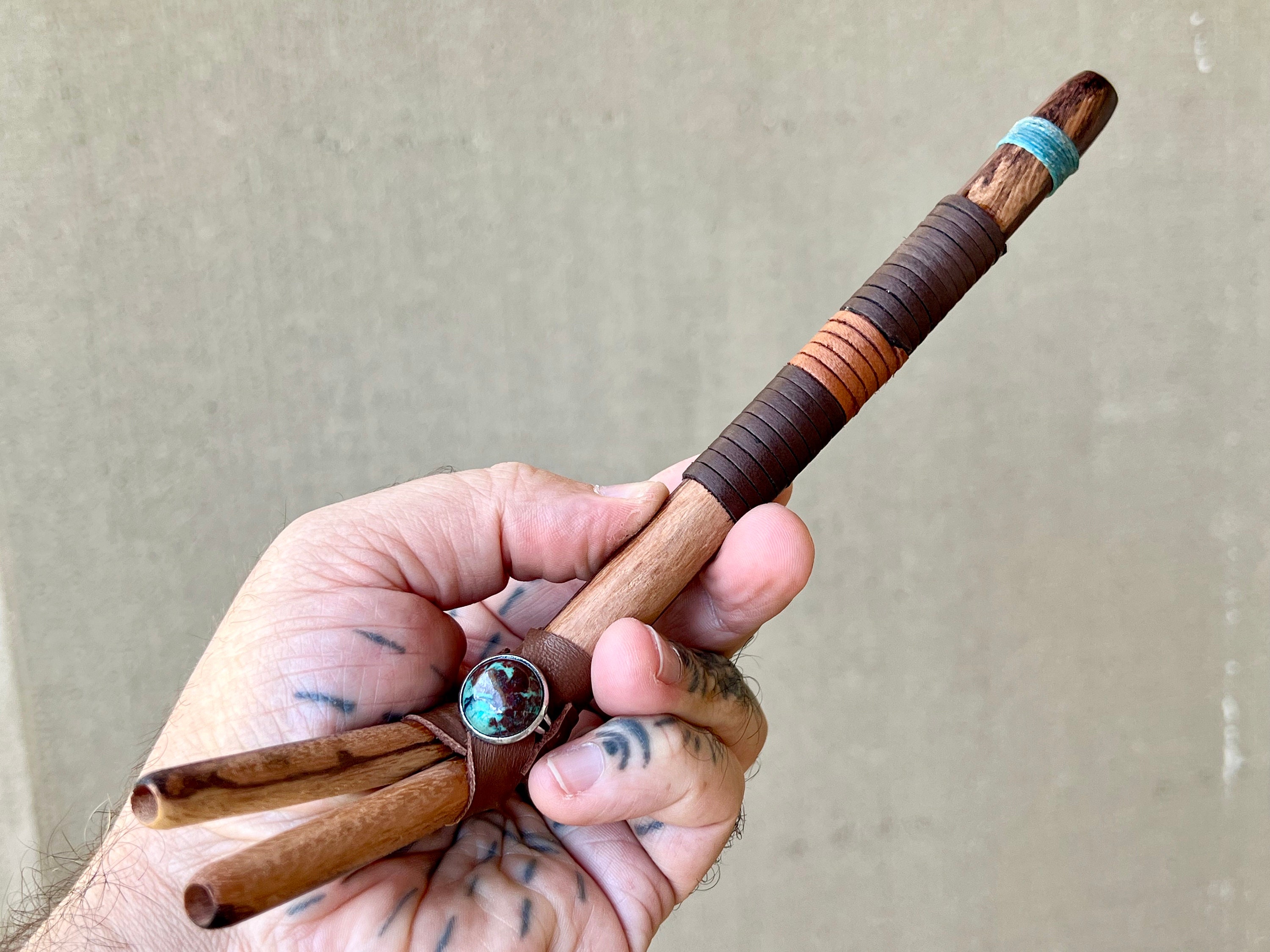 Double Tepi (kuripe) pipe with Cloud Mountain Turquoise, Dark Wood Tepi ...