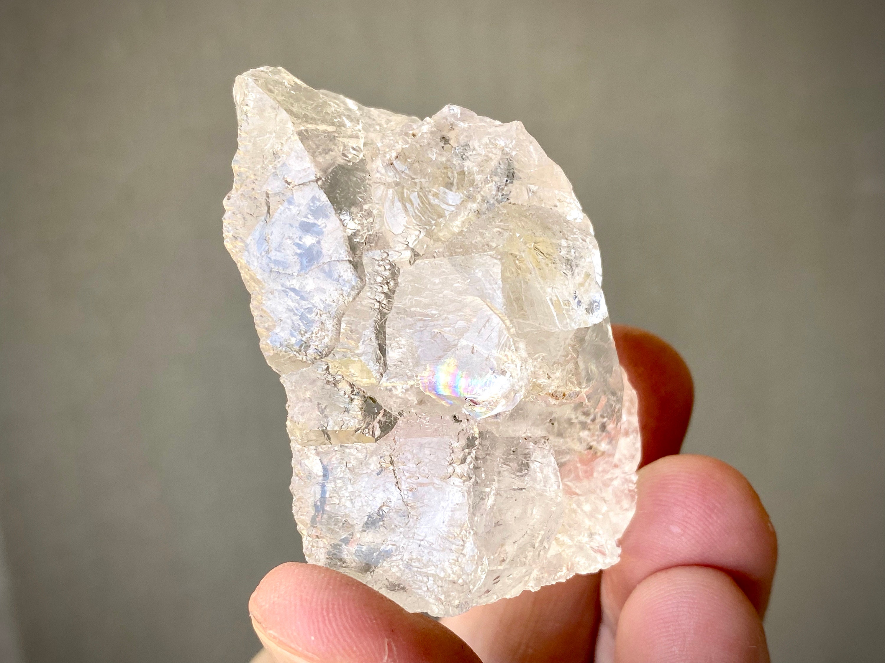 Ice Quartz Crystal with Rainbow, Hydrothermally Etched Dissolution ...