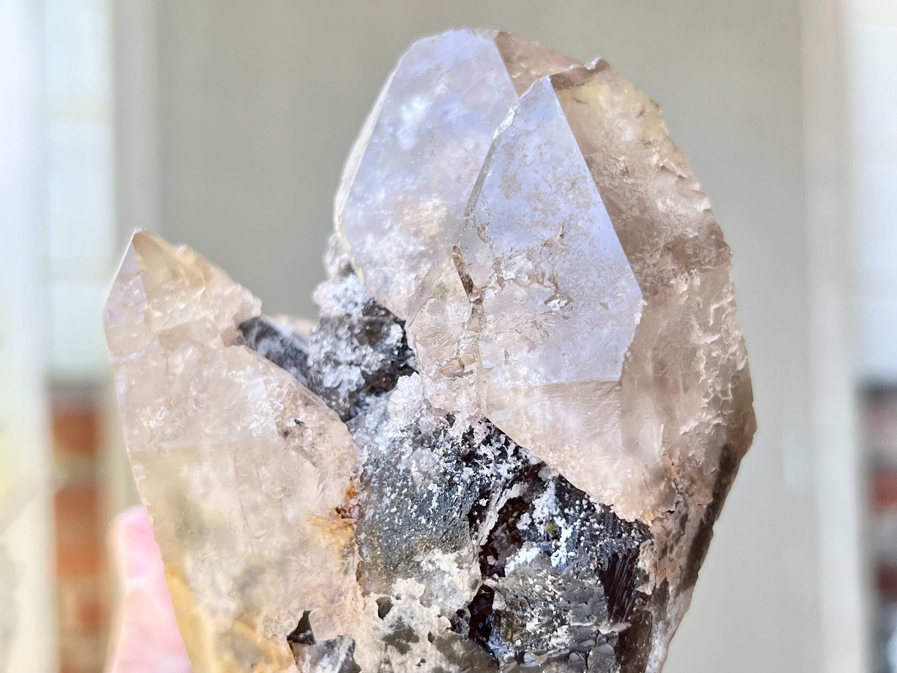 Elestial Smoky Quartz with Pink Mica and Clear Quartz Overgrowth ...