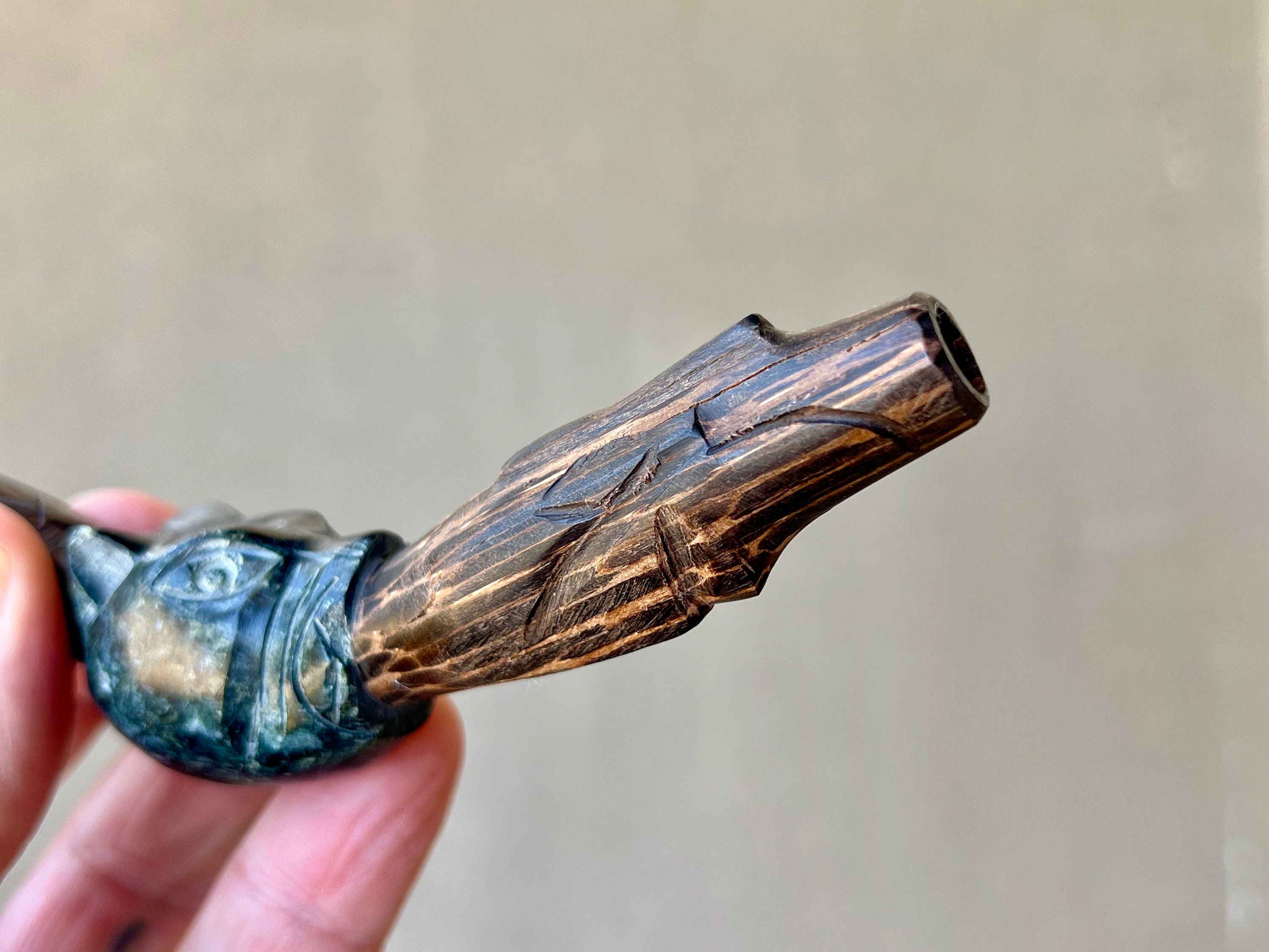 Incan Trilogy Tepi Pipe, Carved Wood & Stone Tepi with Puma, Condor and ...