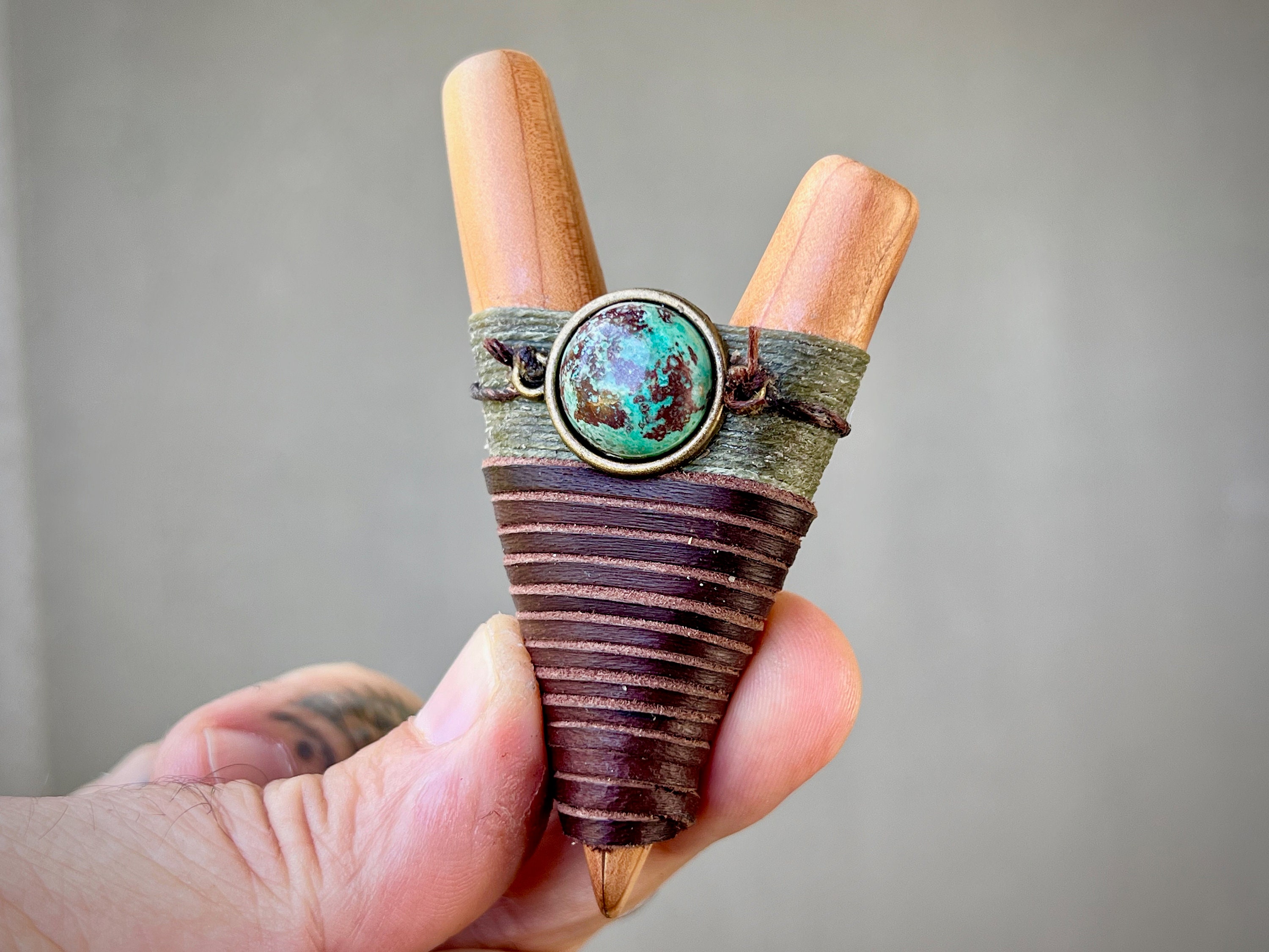 Kuripe, Natural Wood Kuripe with Beautiful Chrysocolla Stone ...