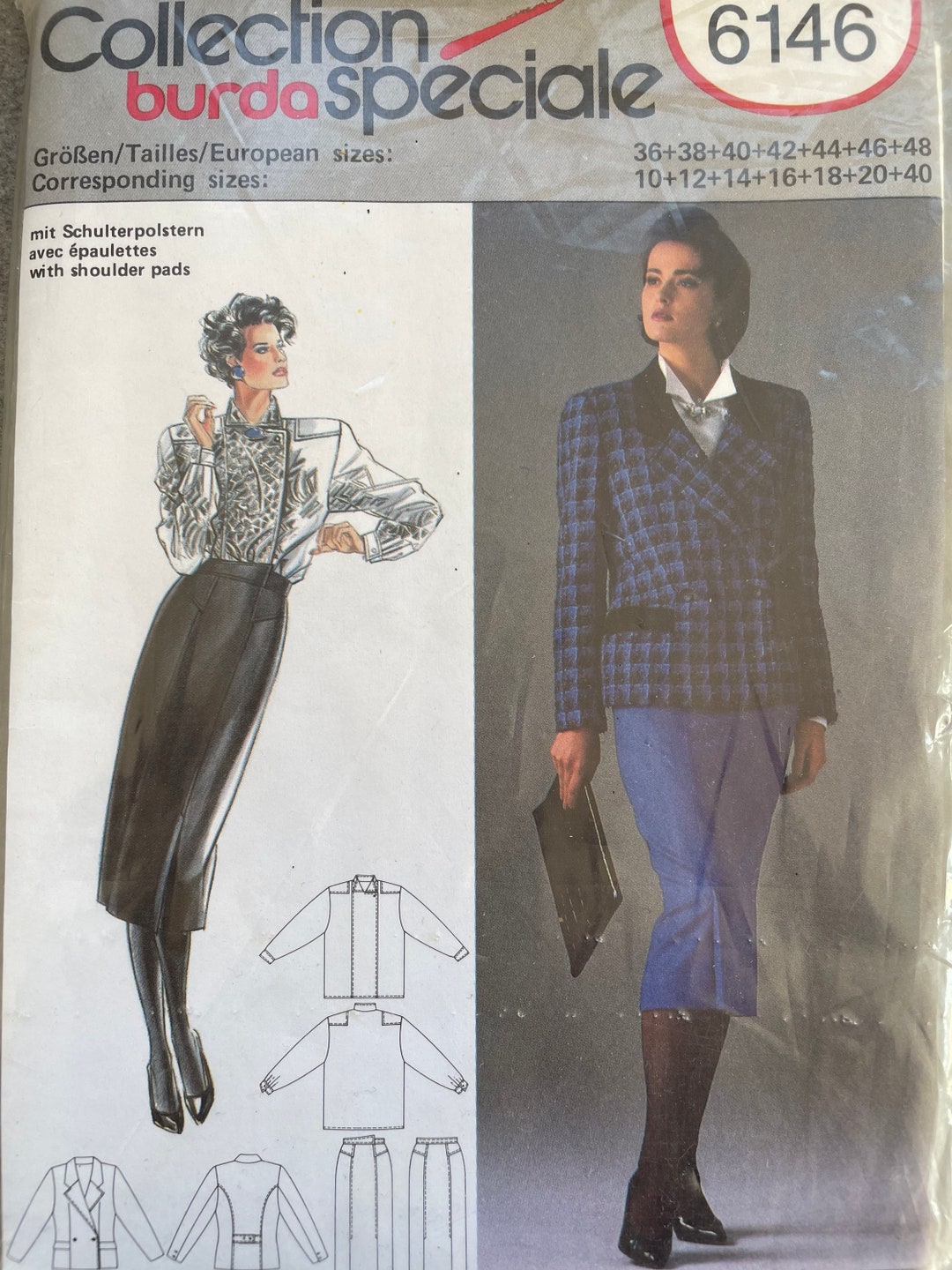 1990s 3 Piece Suit Burda Collection Speciale 6146 Uncut 7 Sizes EU 36 ...