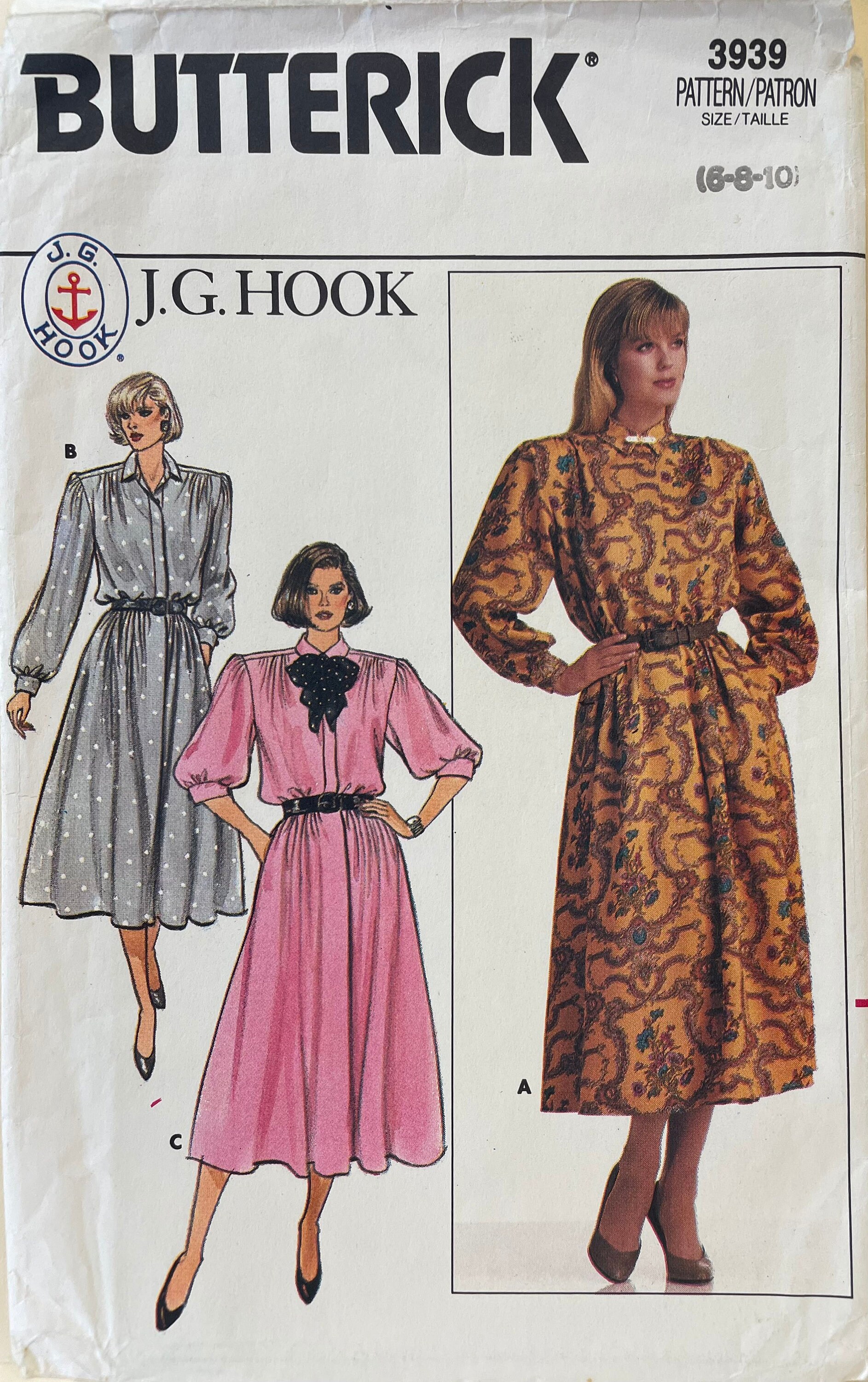 1980s Princess Diana Style Blouson Bodice Dress by J. G. Hook for Butterick 3939 Uncut Vintage ...