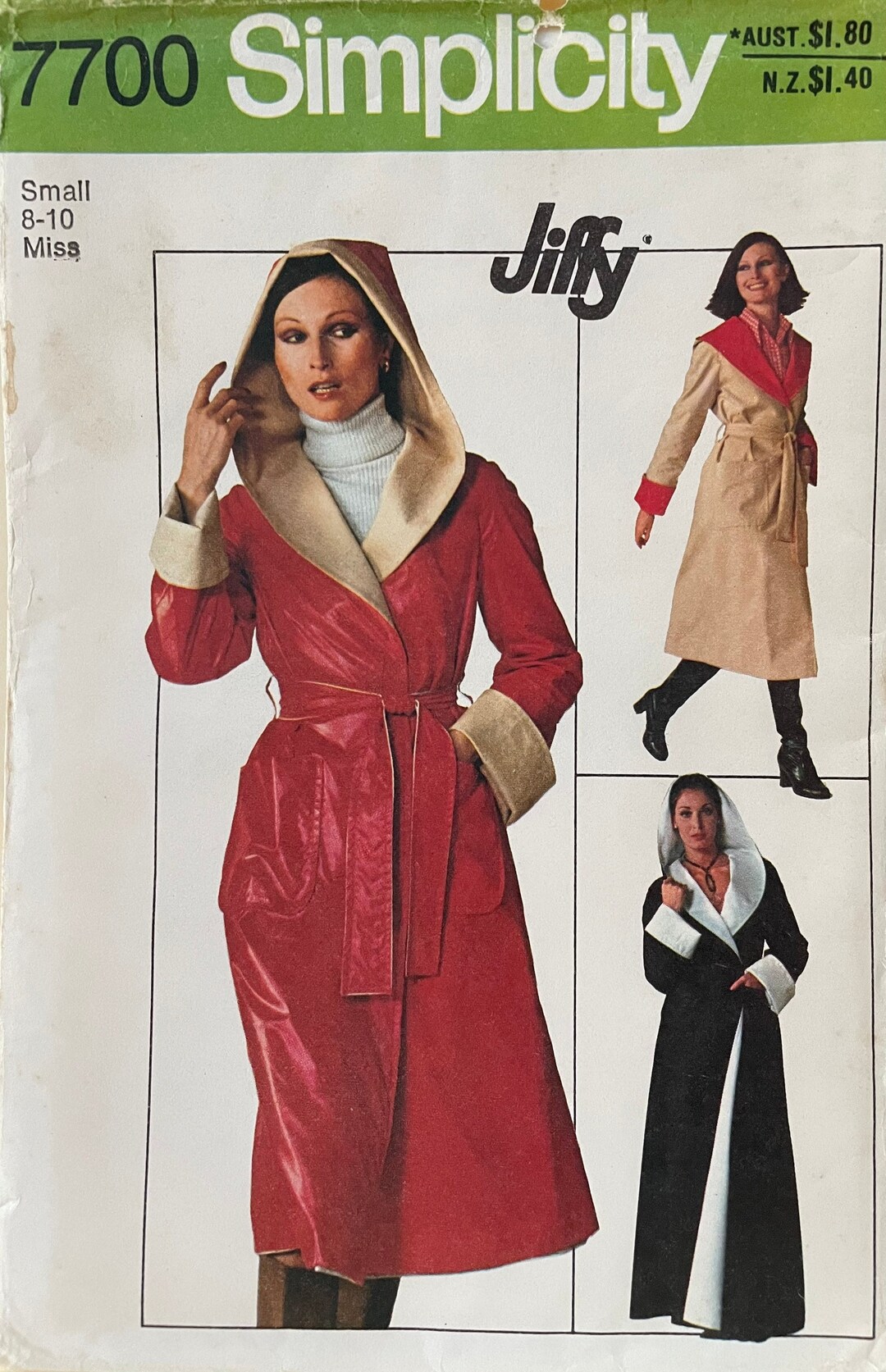 1970s Reversible Wrap Coat With Hood Simplicity 7700 Uncut Sewing ...