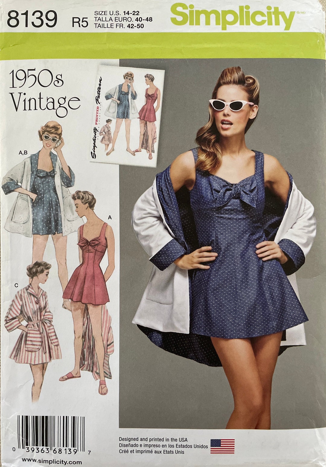 1950s Vintage Bathing Suit & Robe Simplicity 8139 Uncut Sewing Pattern ...