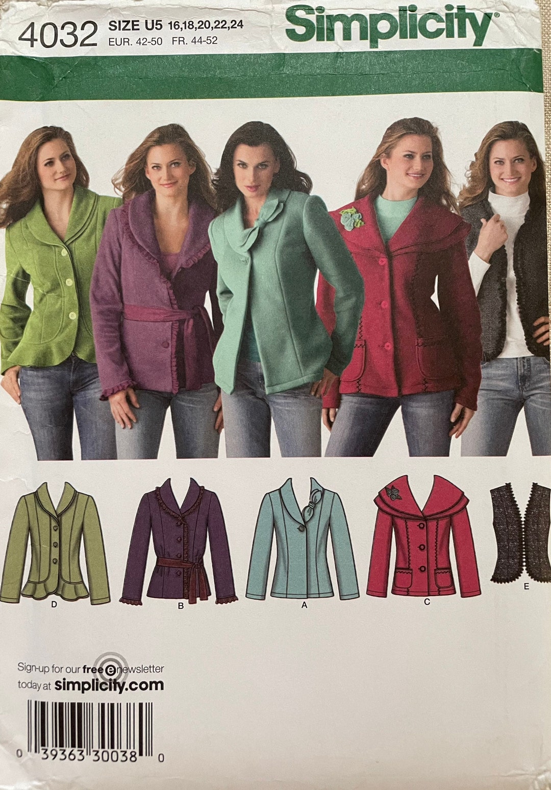 Princess Seam Unlined Jackets & Vest Simplicity 4032 Uncut Sewing ...