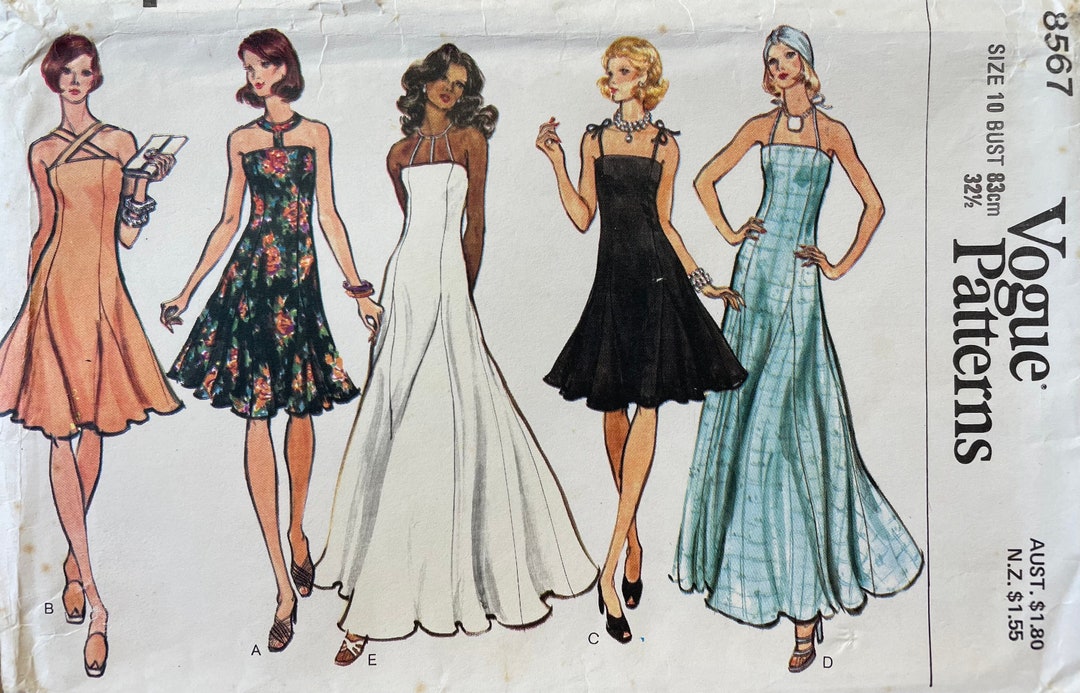 1970s Evening or Cocktail Fit and Flare Dress Vogue 8567 Uncut Sewing ...