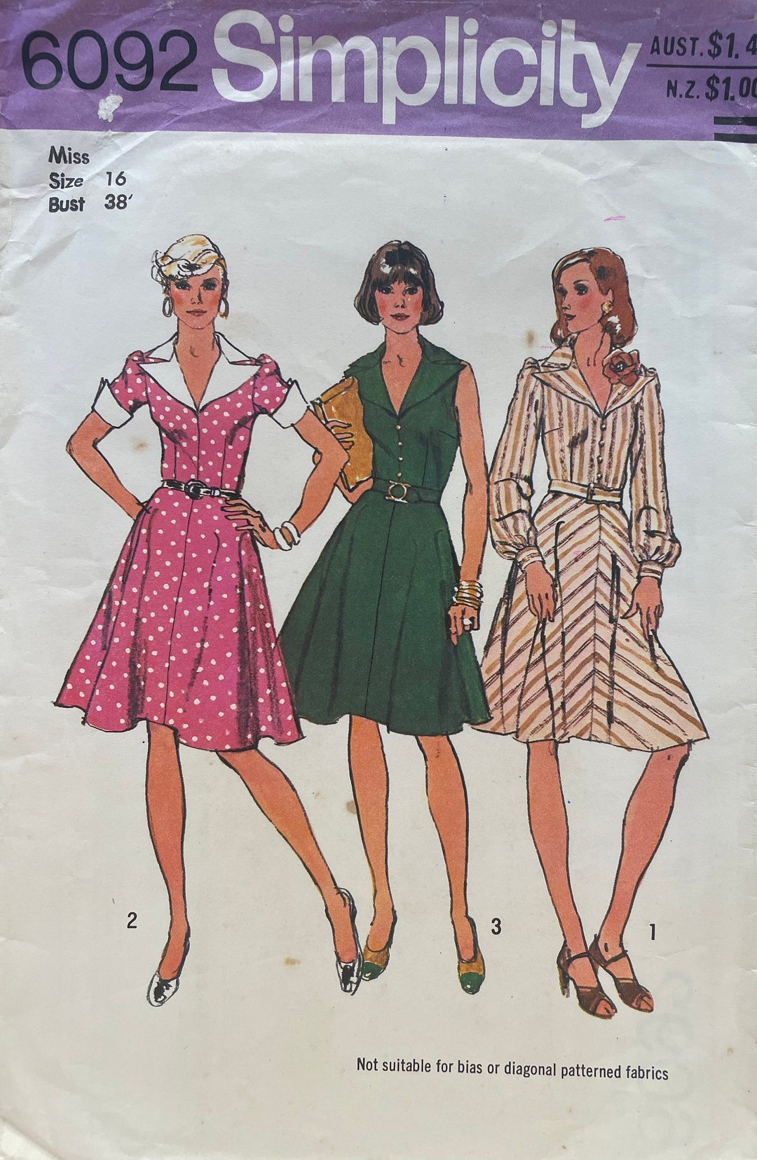 1970s Fit and Flare Dress With Oversize Collar Simplicity 6092 Vintage ...