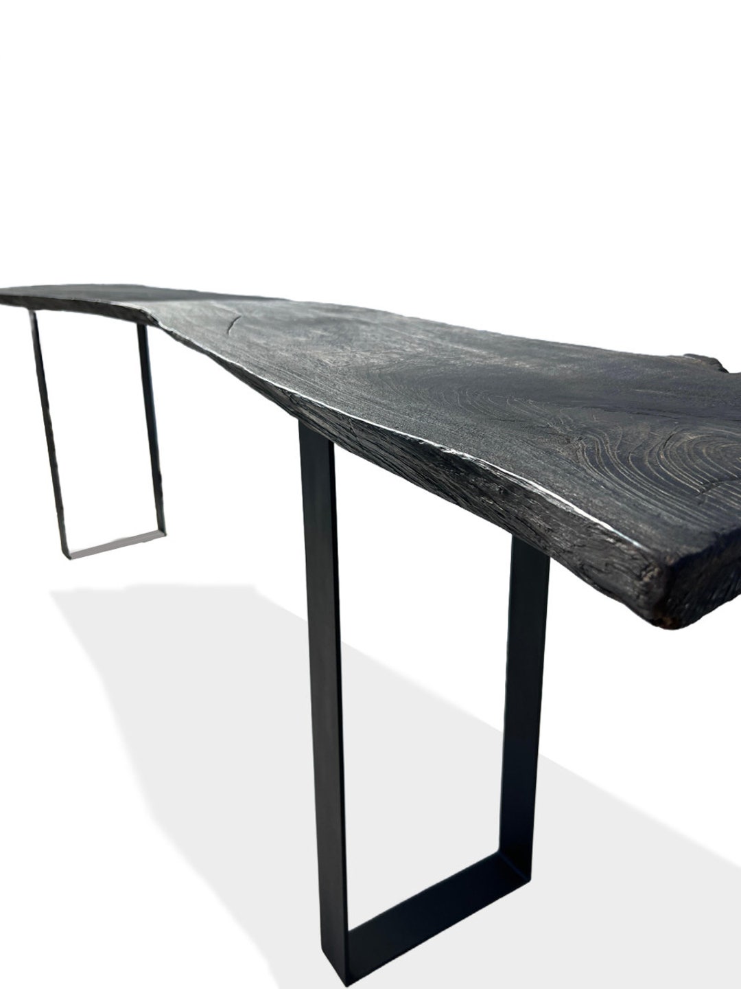 Fire Burnt Teak Wood Console With Black Metal Legs - Etsy
