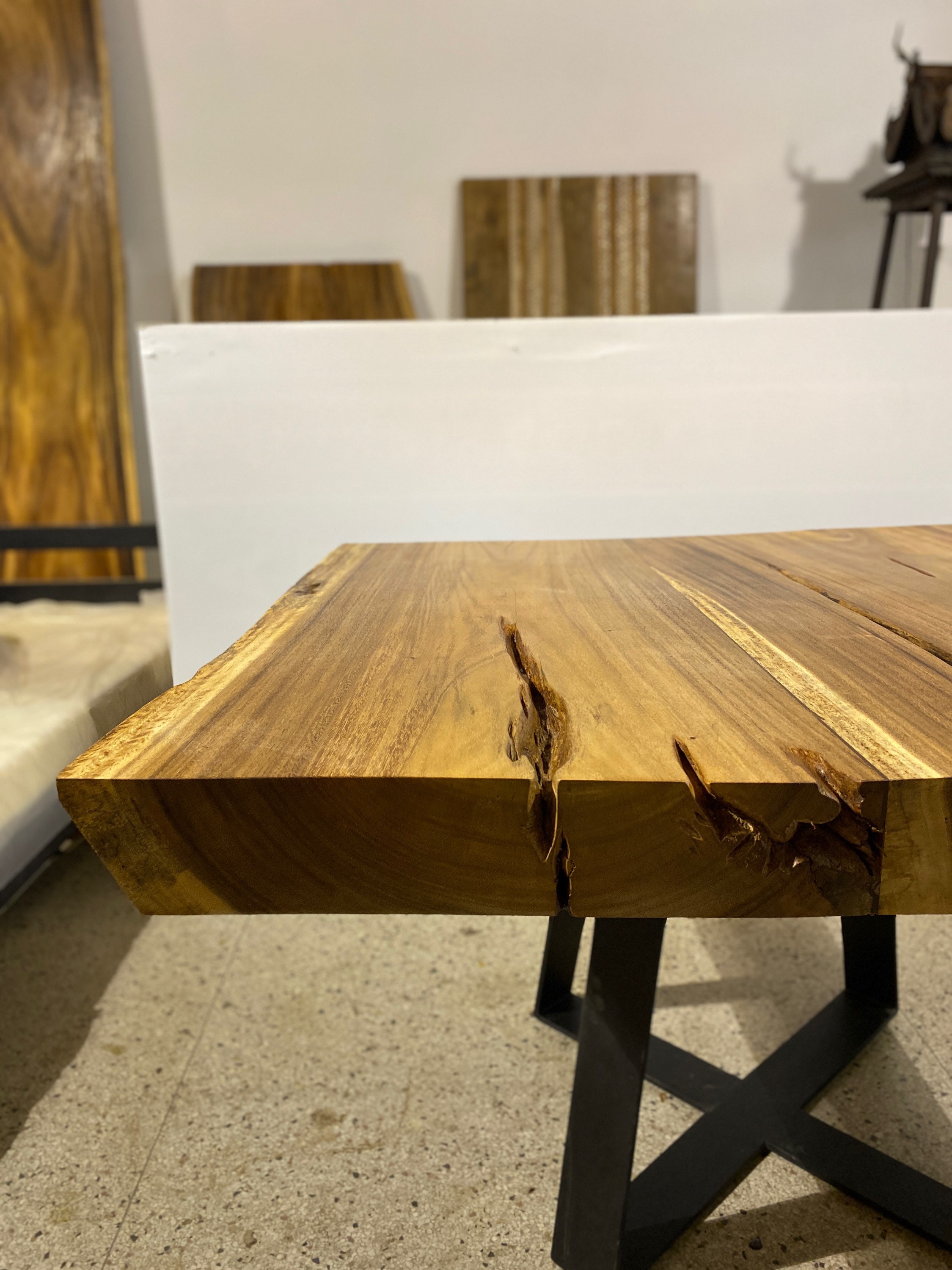 Modern Square Live Edge Dining Table, Wood and Metal Base - Etsy