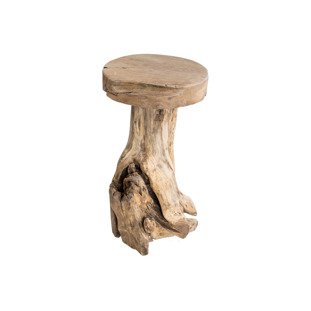 Reclaimed Wood Stool or Side Table | Solid Teak Root | Natural Wood ...