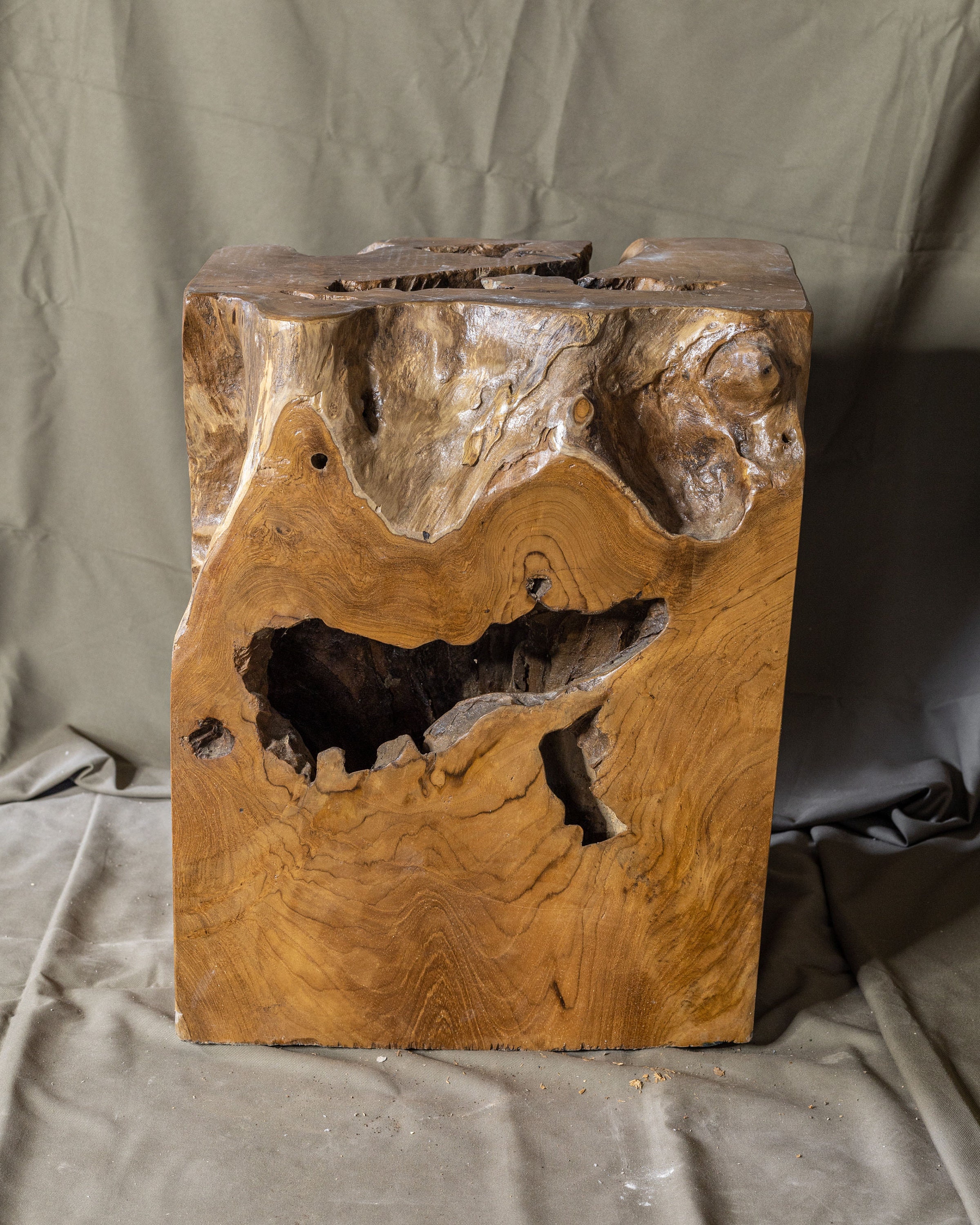 Square Solid Teak Wood Side Table Natural Tree Stump Stool or | Etsy