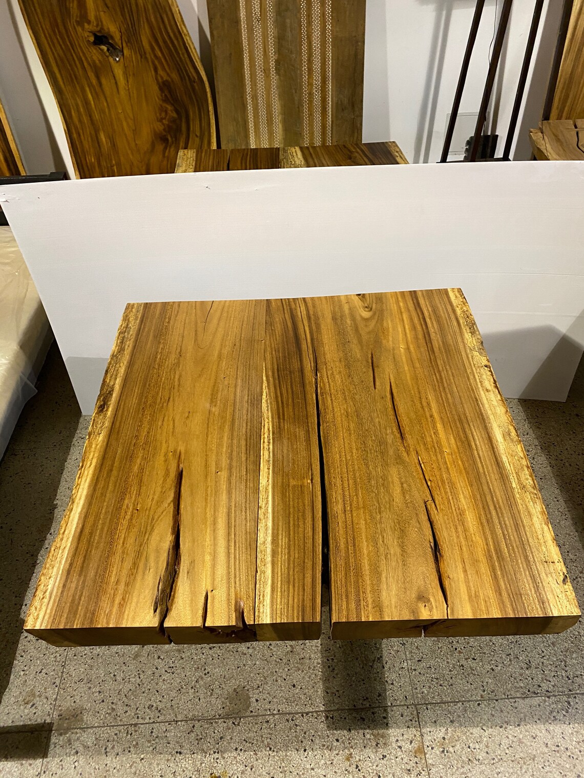 Modern Square Live Edge Dining Table, Wood and Metal Base - Etsy