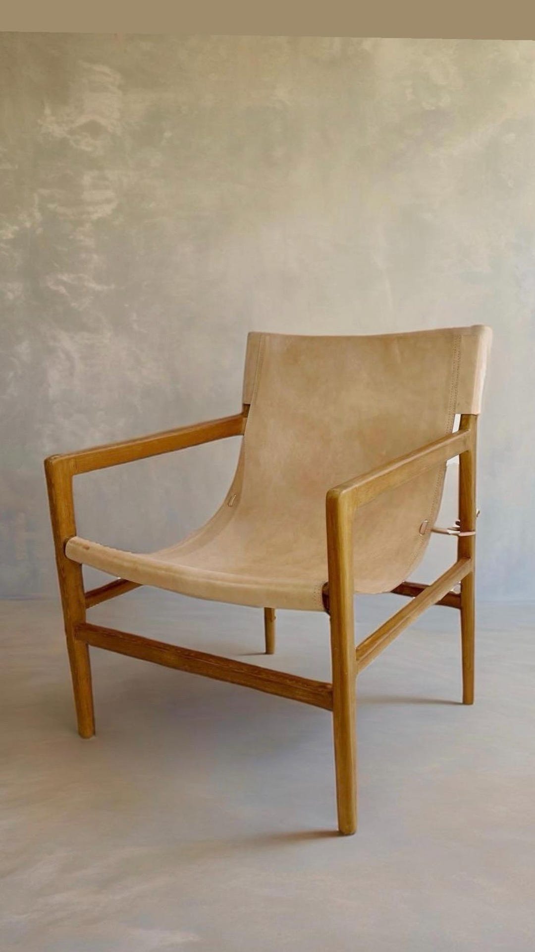 Natural Leather Living Room Chair - Leather and Teak Wood Frame Chair ...