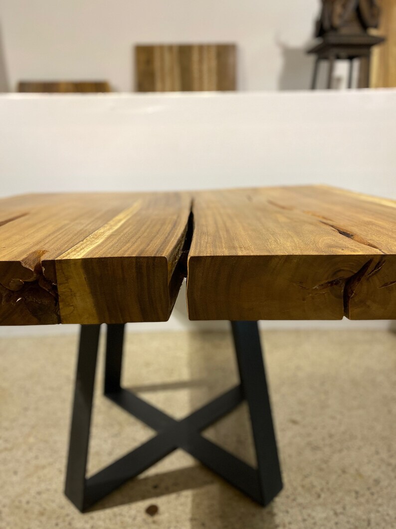 Modern Square Live Edge Dining Table, Wood and Metal Base - Etsy