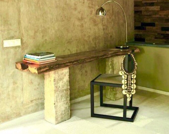 Live Edge Desk Console , Single Wood Slabs on Limestone Base - Etsy