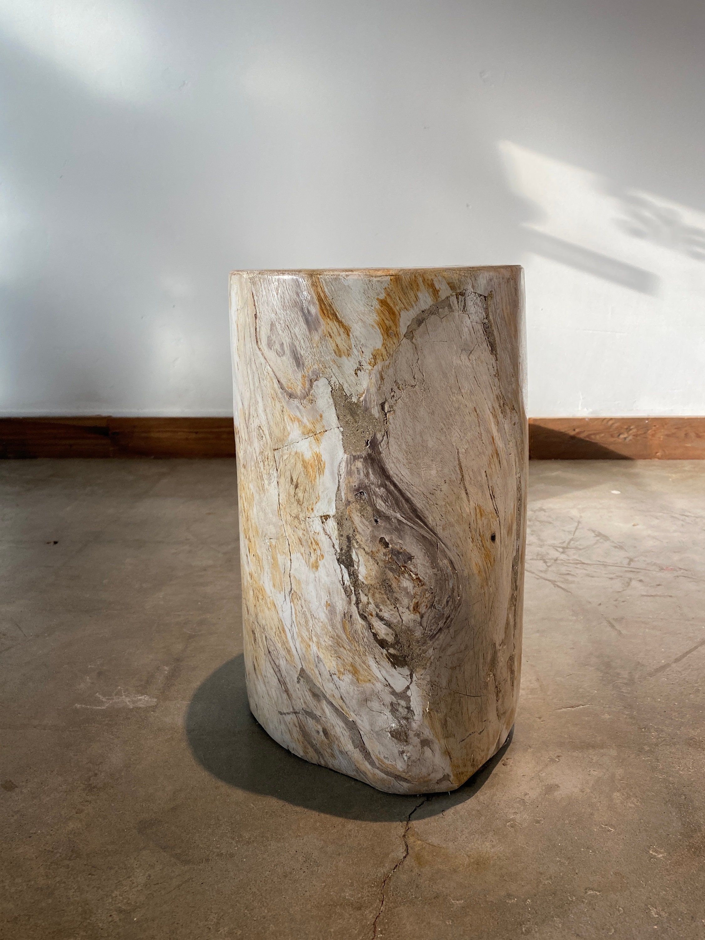 Light Beige and Black Petrified Solid Wood Stool Block - Etsy