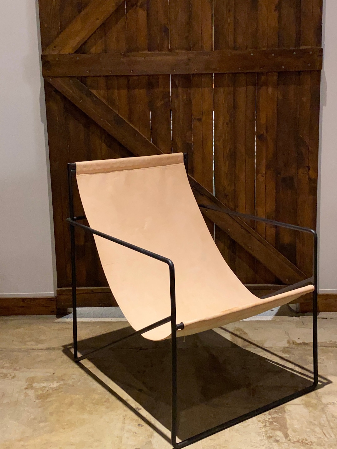 Natural Color Leather Living Room Chair - Leather and Metal Frame Chair ...