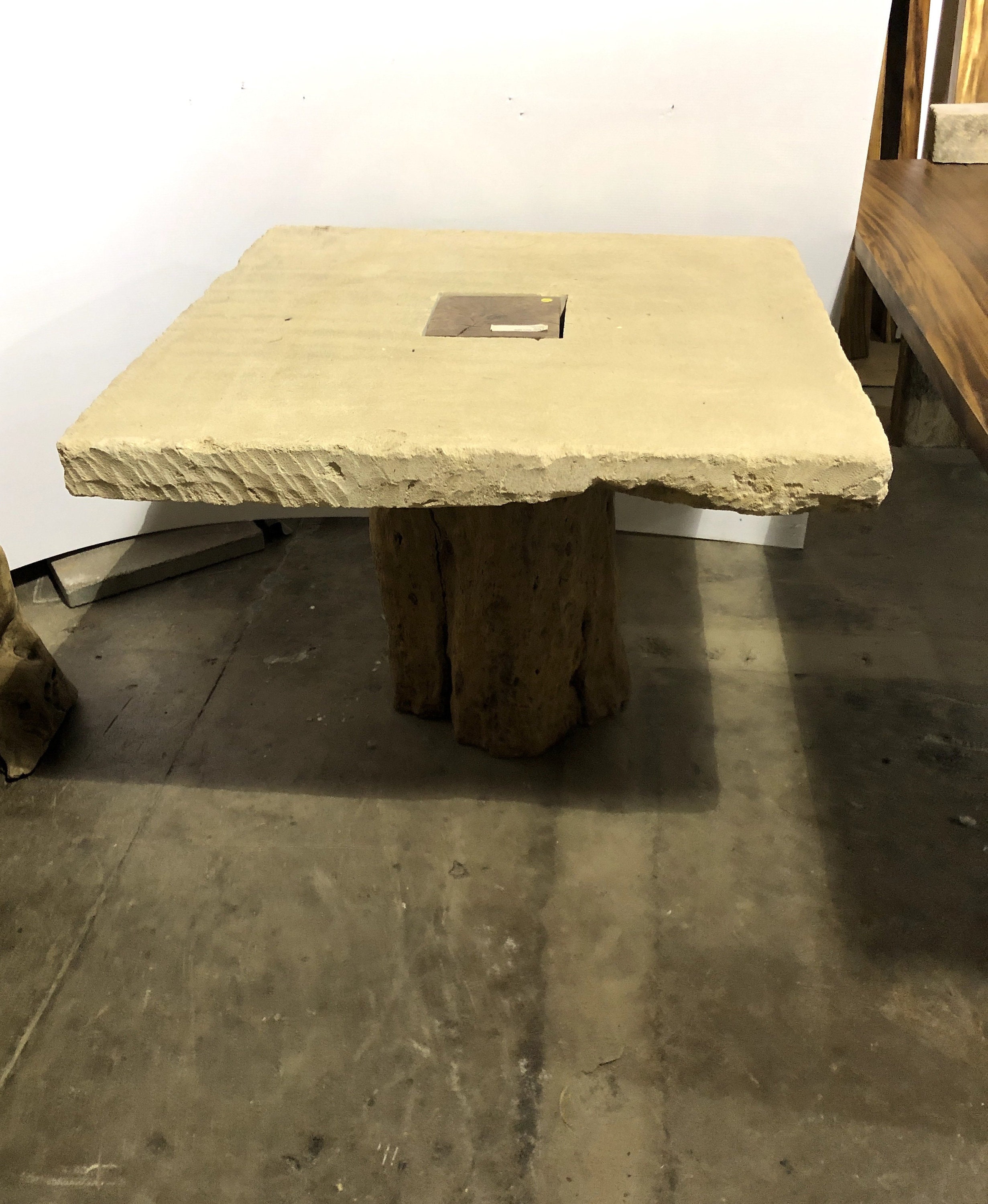 Square Limestone Table With Tree Trunk Base - Etsy