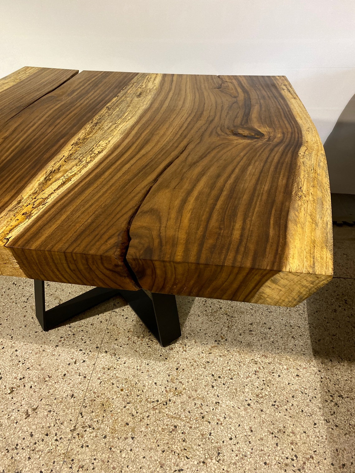 Modern Square Live Edge Dining Table Wood and Metal Base 2 | Etsy