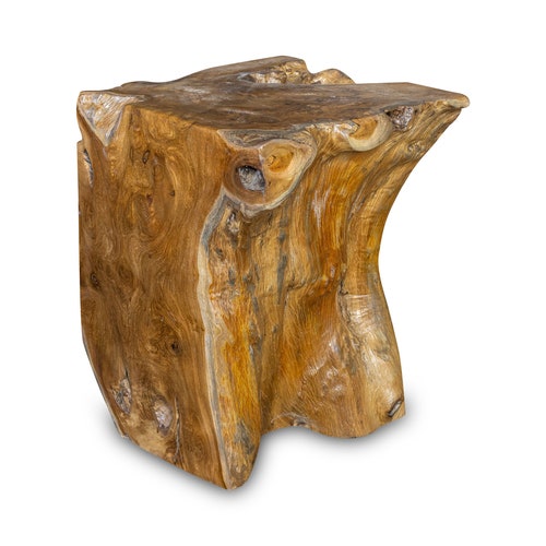 Square Solid Teak Wood Side Table Natural Tree Stump Stool or - Etsy