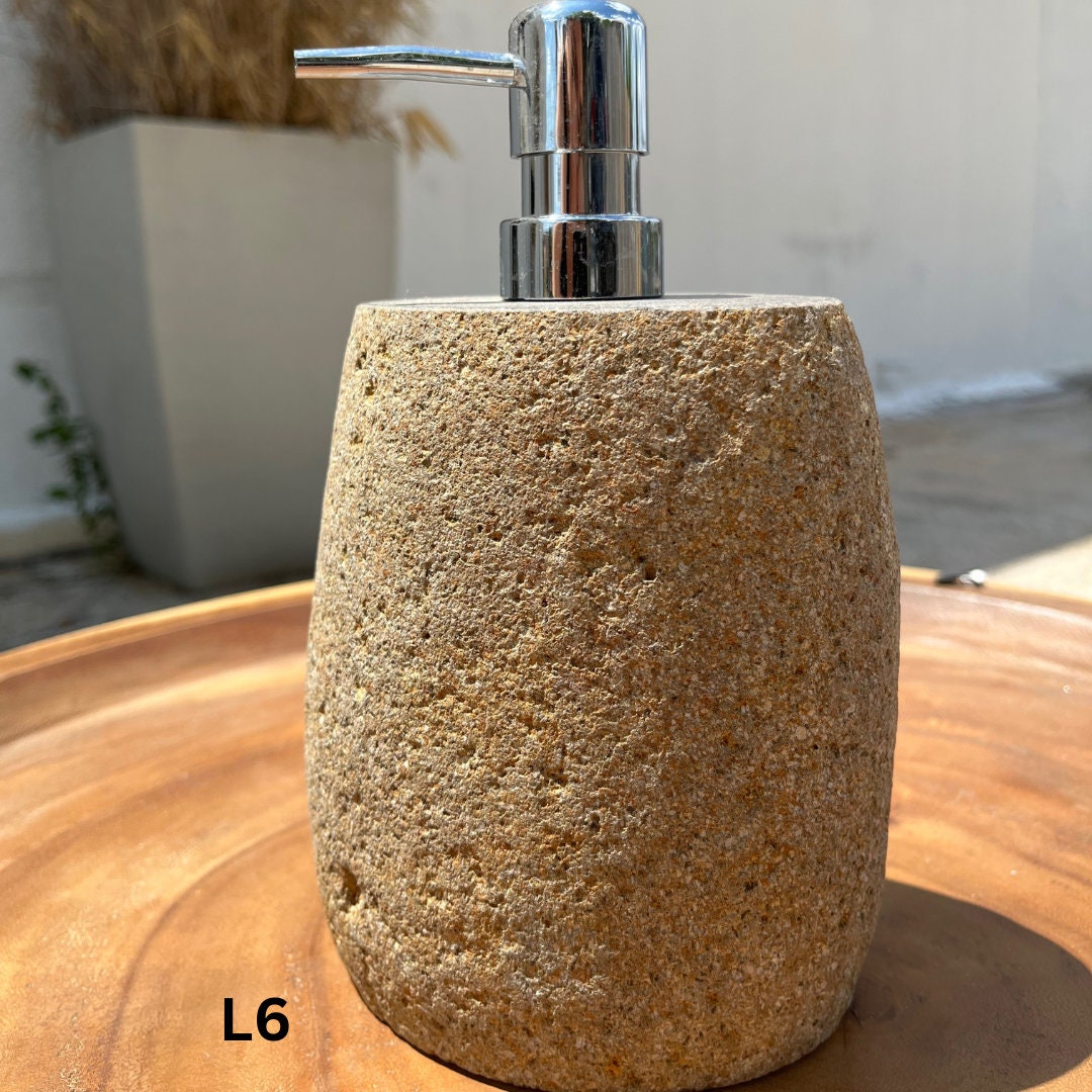 Stone Soap Dispenser With Pump, Natural River Stone Bathroom and ...