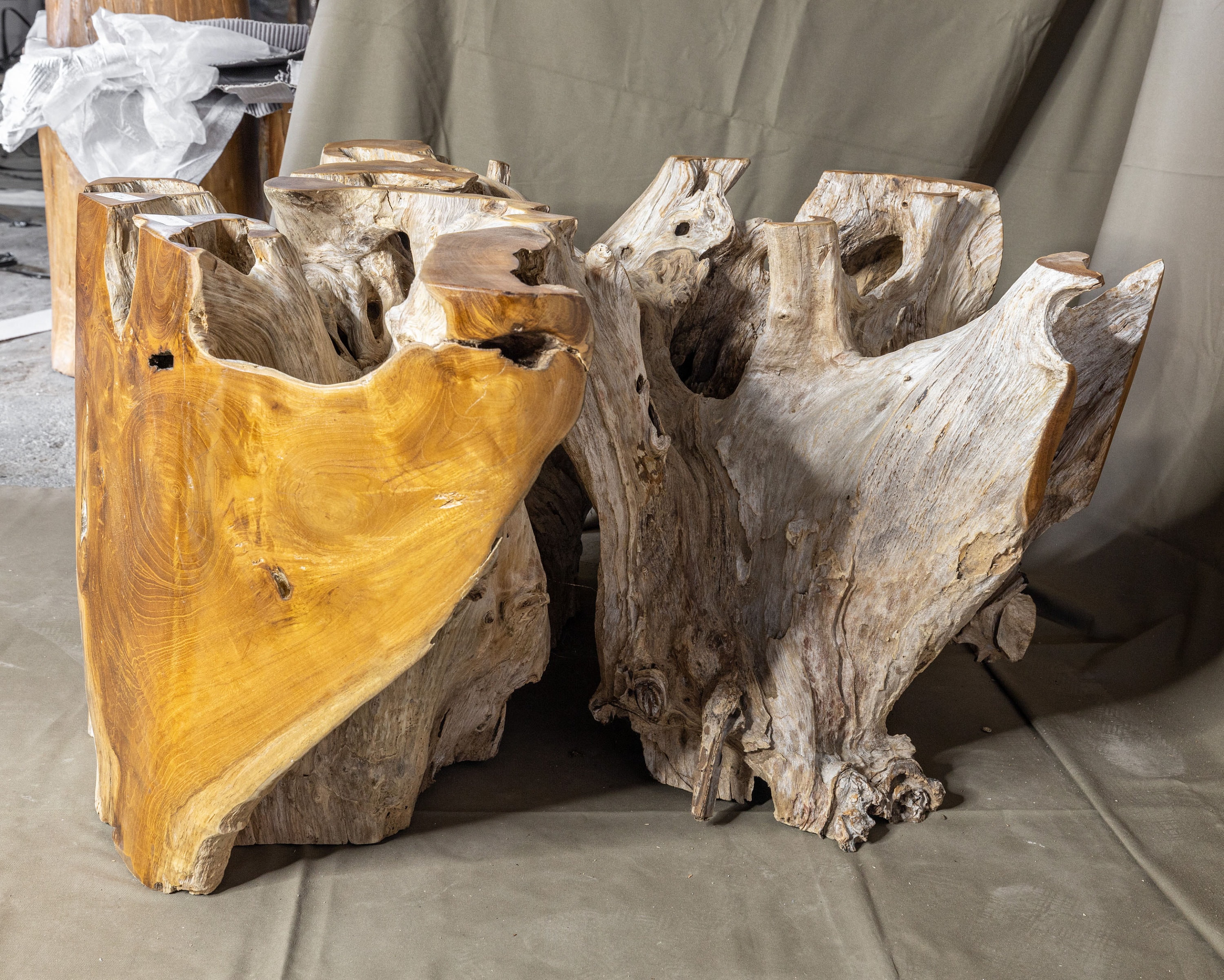 Teak Wood Root Coffee Table With Glass Top, Modern Coffee Table ...