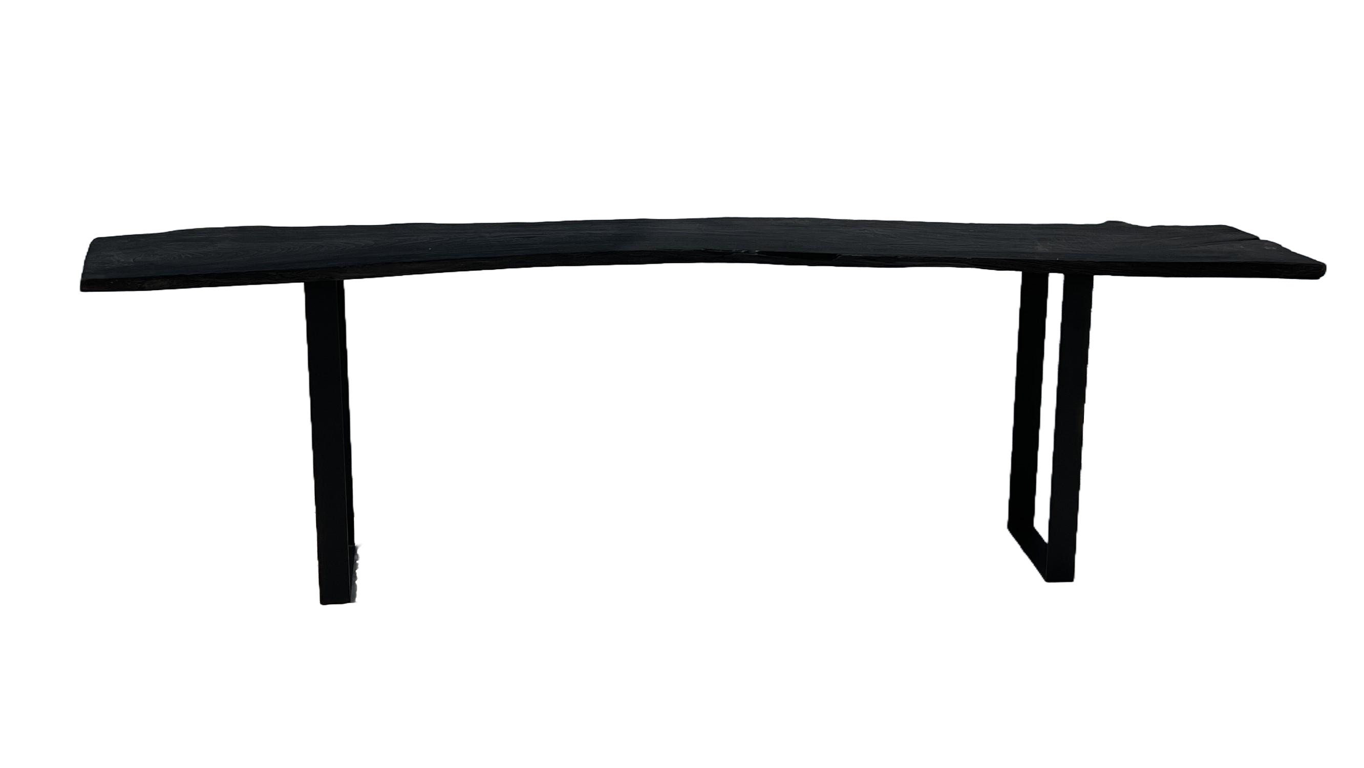 Fire Burnt Teak Wood Console With Black Metal Legs - Etsy