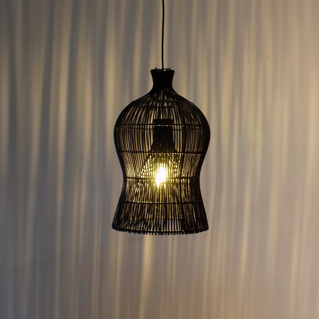 Black Rattan Pendant Light | Simple and Natural Lamp Boho - Etsy