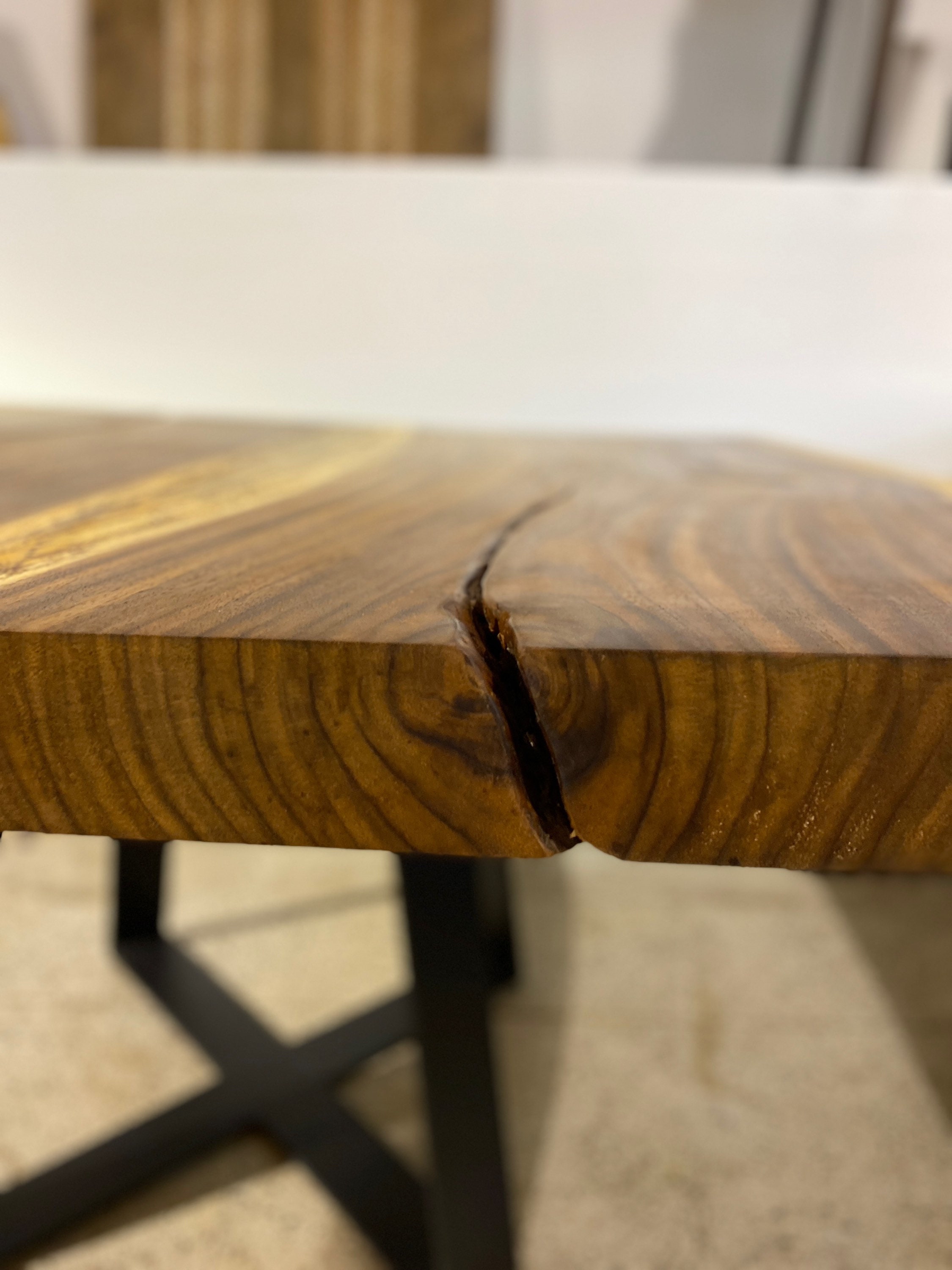 Modern Square Live Edge Dining Table, Wood and Metal Base #2 - Etsy