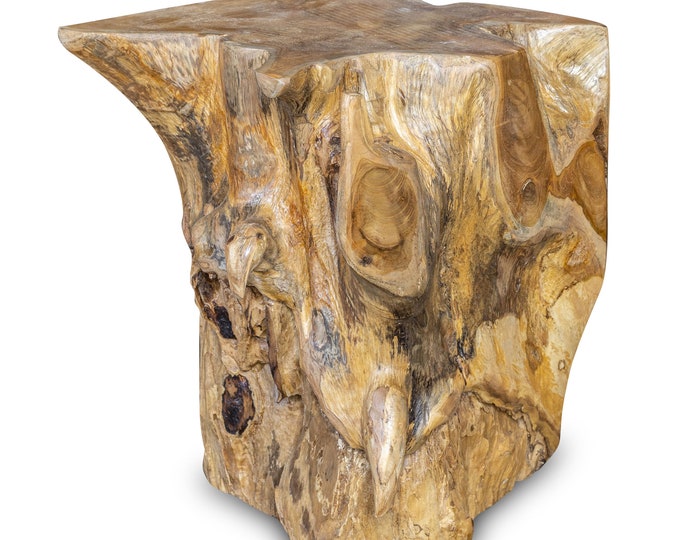 Square Solid Teak Wood Side Table, Natural Tree Stump Stool or End ...