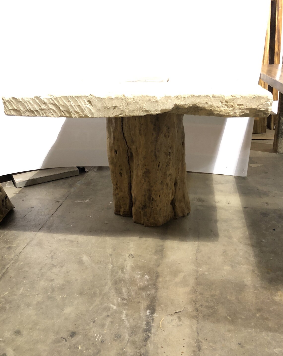 Square Limestone Table With Tree Trunk Base - Etsy
