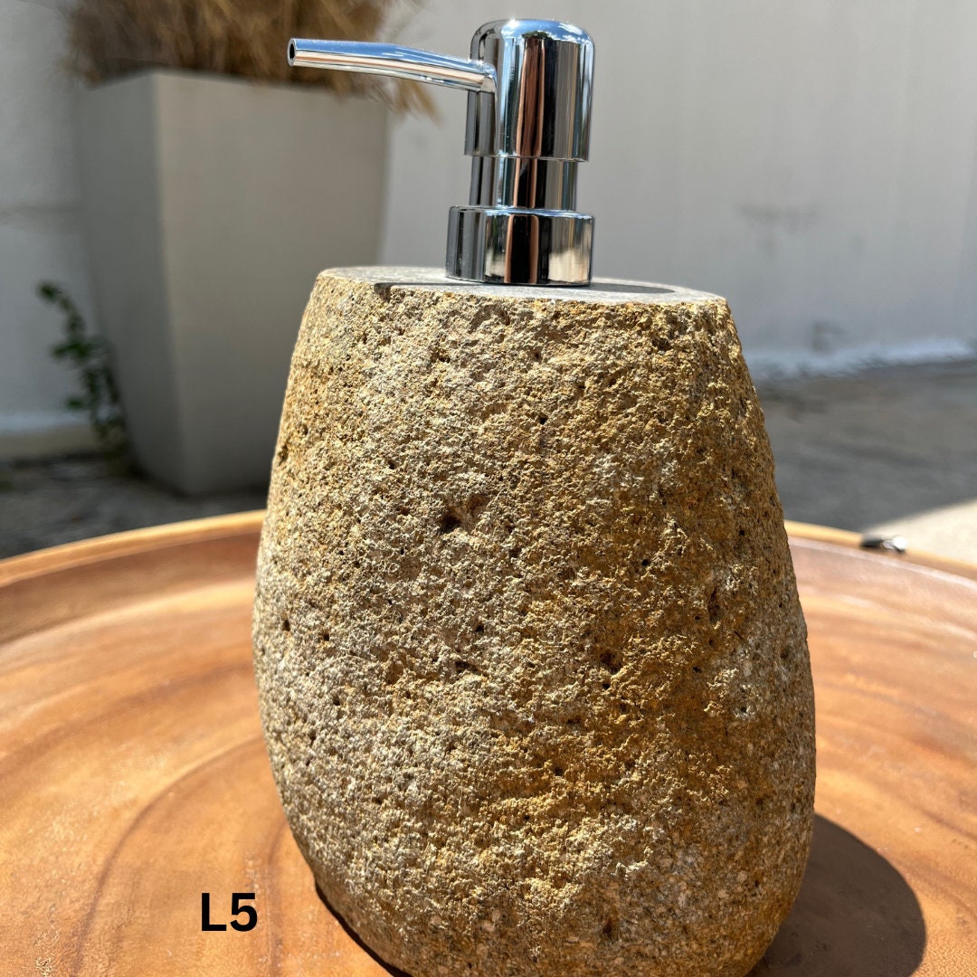 Stone Soap Dispenser With Pump, Natural River Stone Bathroom and ...