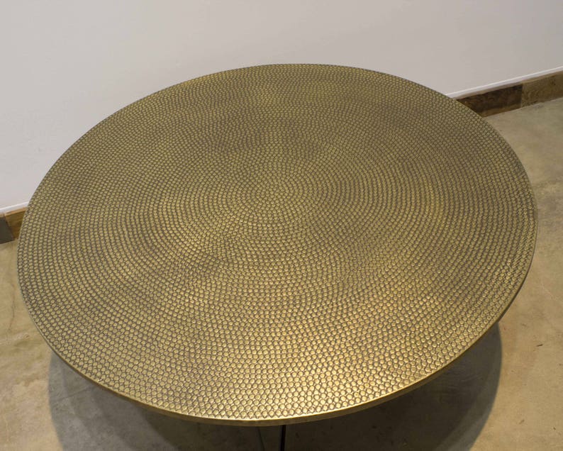 Hand Carved Bronze Moroccan Round Coffee Table | Small Boho Center ...