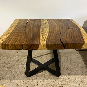 Modern Square Live Edge Dining Table, Wood and Metal Base #2 - Etsy